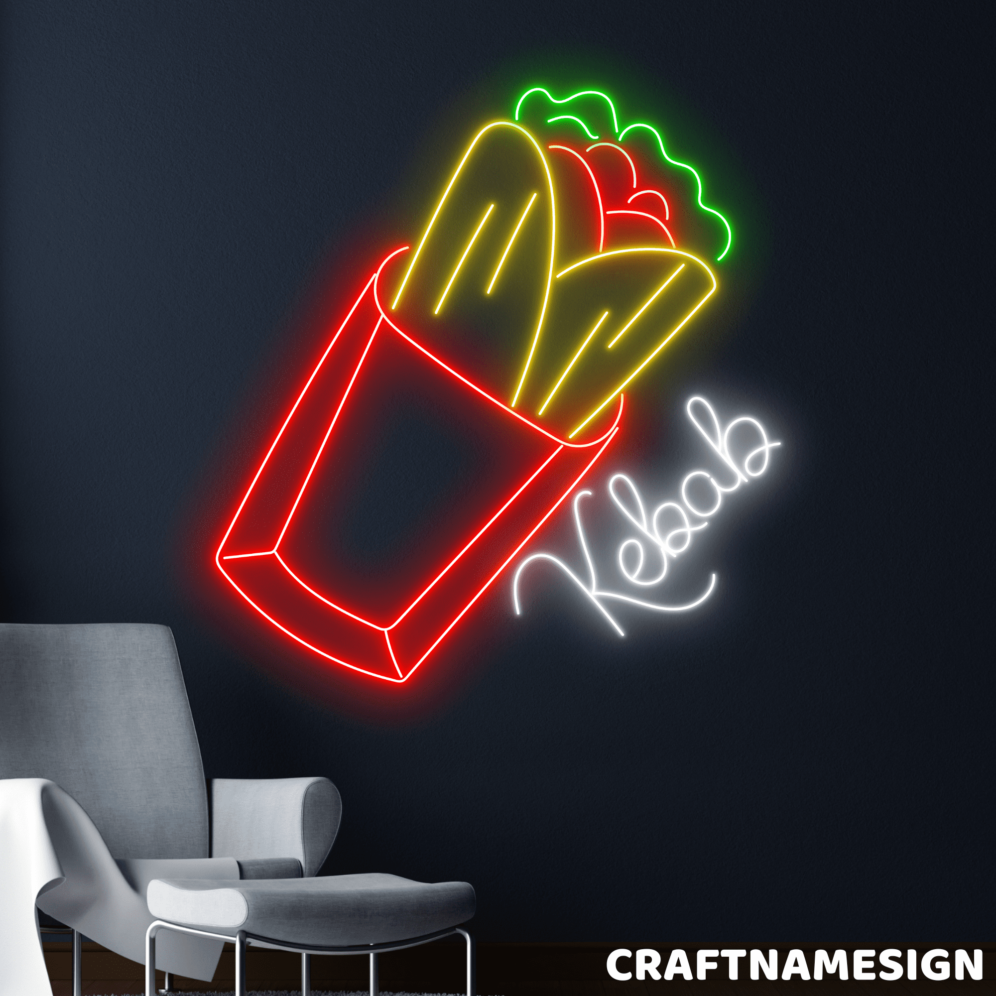 Craftnamesign Kebab Neon Sign, Doner Kebab Wall Art, Kebab Truck Wall ...