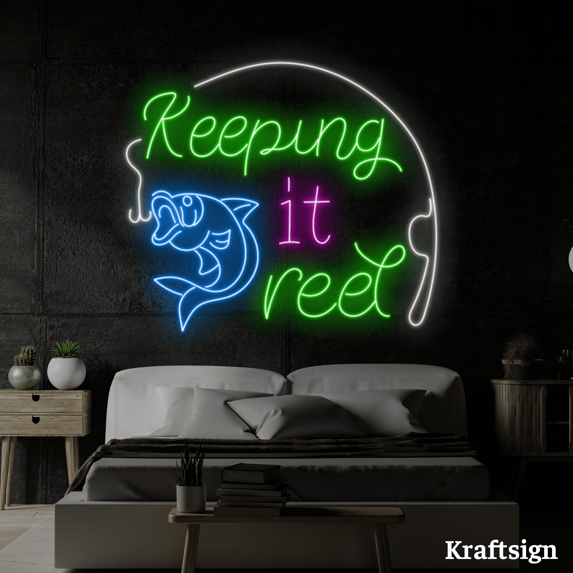 Craftnamesign Keeping It Real Neon Sign, Fishing Club Decor, Fish Shop ...
