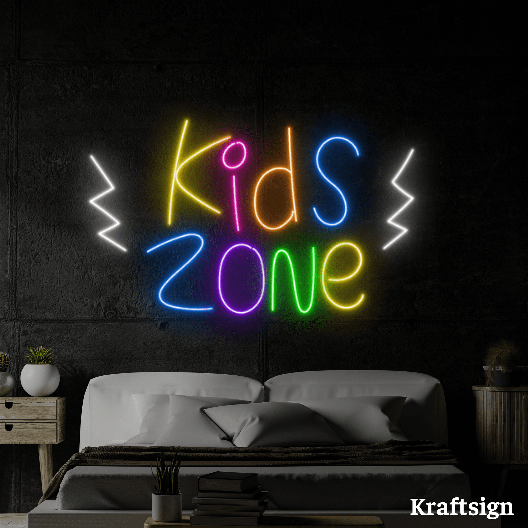 Craftnamesign Kid Zone Neon Sign, Kid Playground Decor, Kid Room LED ...