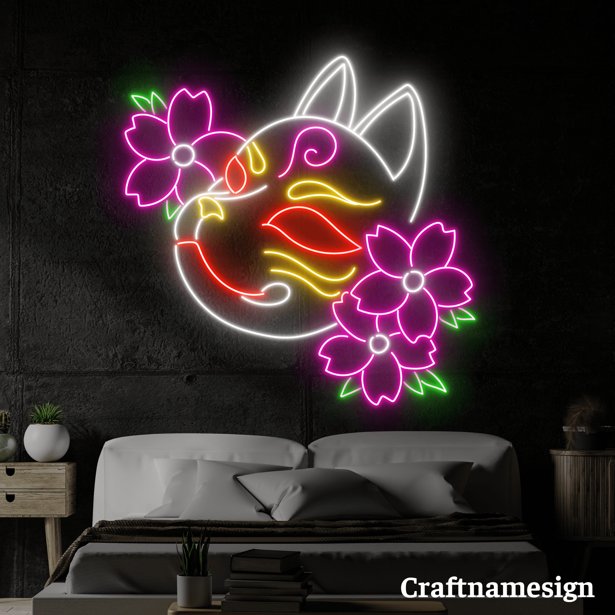 Craftnamesign Kisune Fox Mask Neon Sign for Japanese Mask Shop Men Cave ...