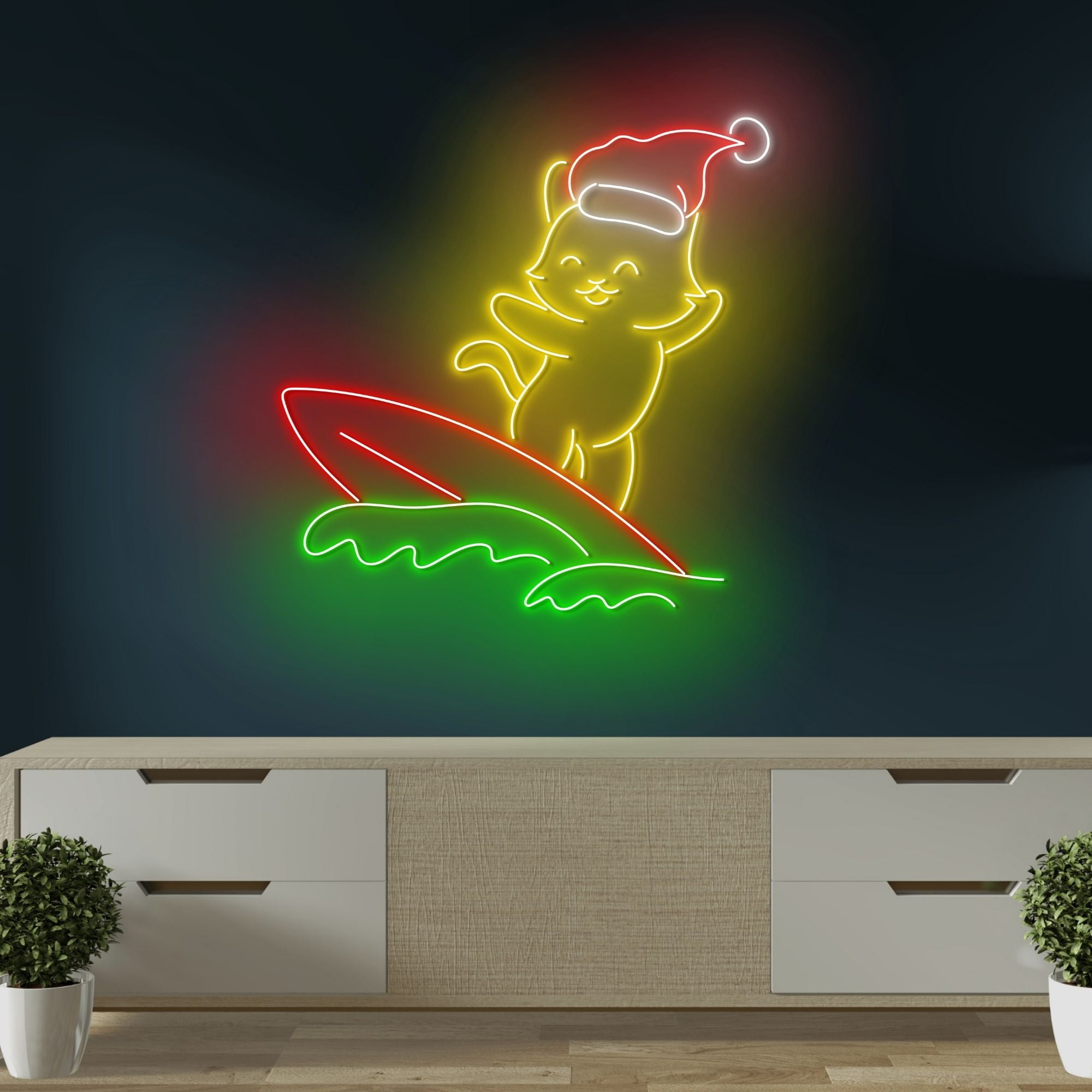 Craftnamesign Kitty Surfing Neon Sign, Surfboard Light Up Wall Art, Cat ...