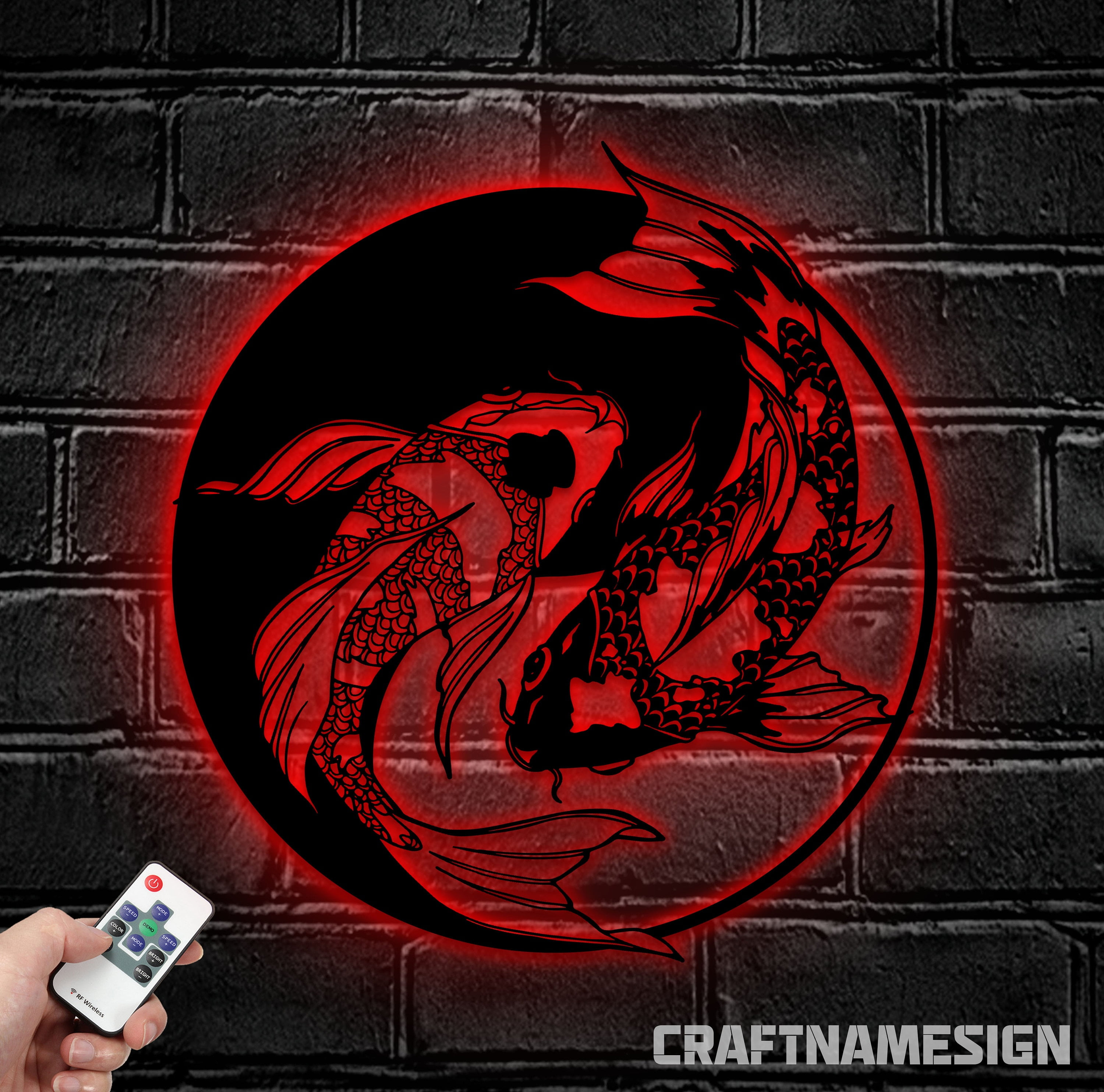 Craftnamesign Koi Fish Metal Sign, Ying Yang Koi Fish Metal Wall Art ...