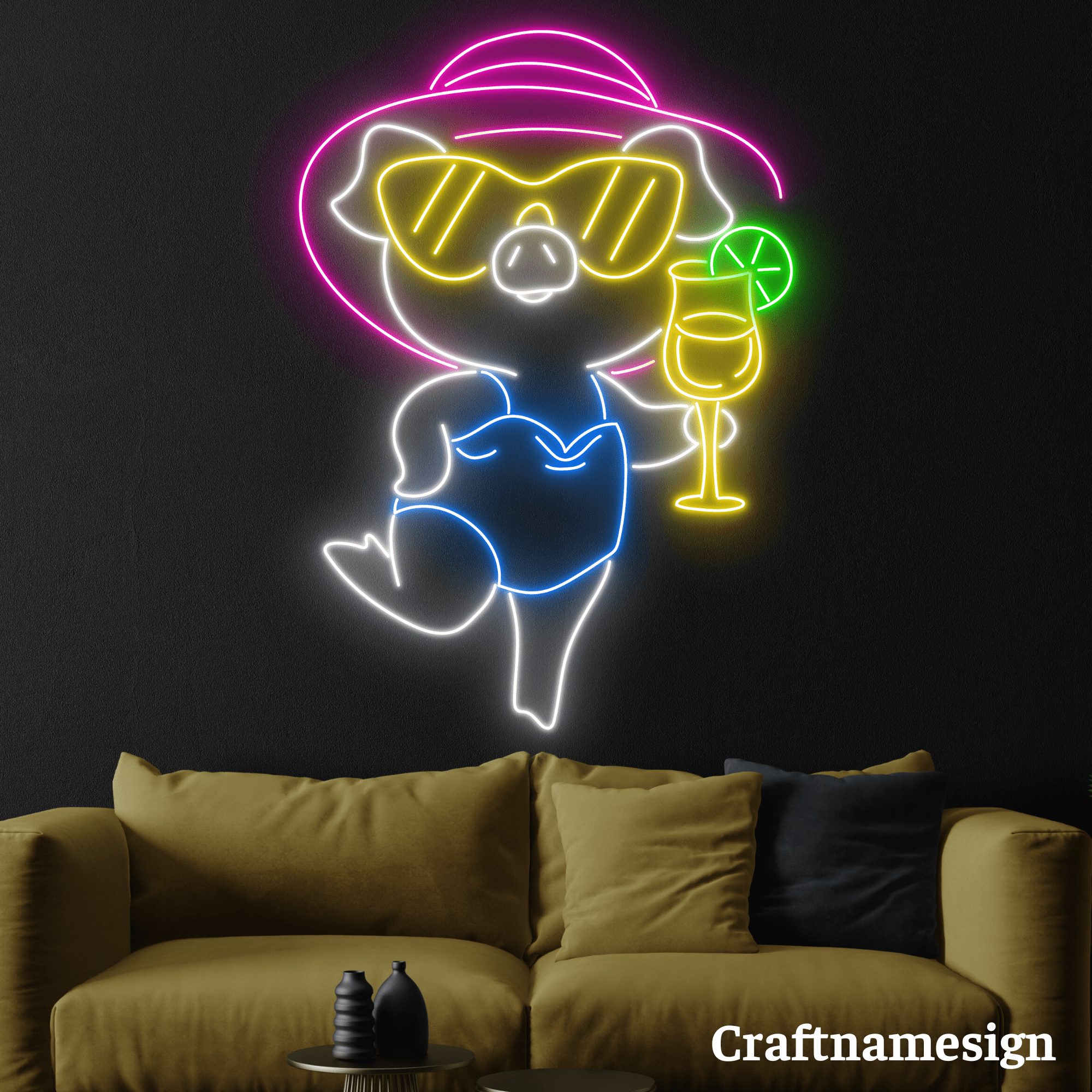 Craftnamesign Lady Pig LED Light Neon Sign For Cocktail Bar Beach Club ...