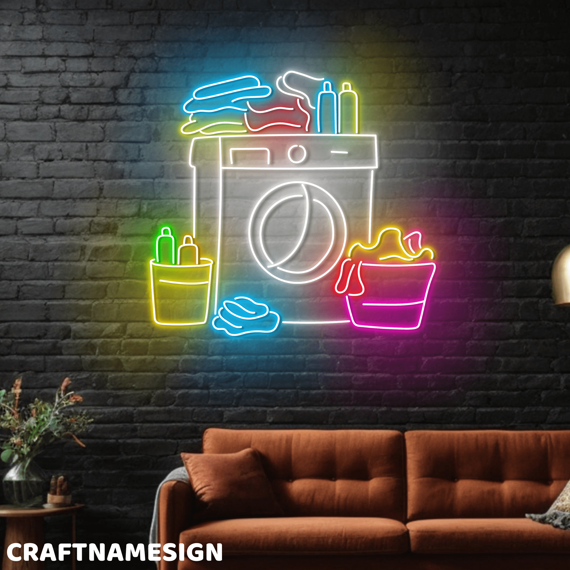 Craftnamesign Laundry Washing Machine Neon Sign, Laundry Wall Sign ...
