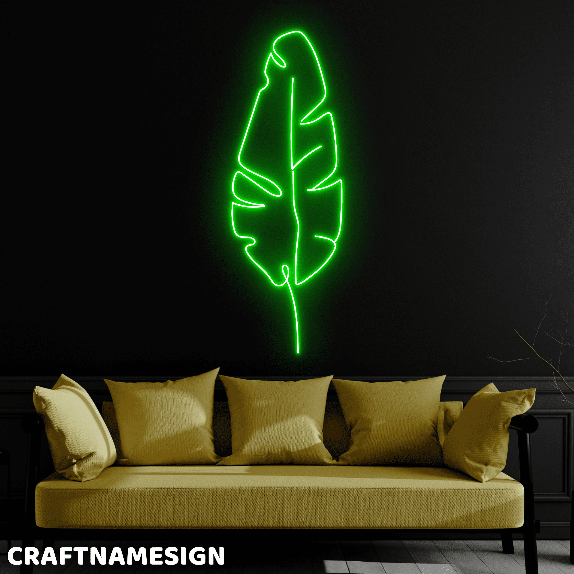 Craftnamesign Leaf Line Art Neon Sign, Minimalist Leaves Wall Art ...