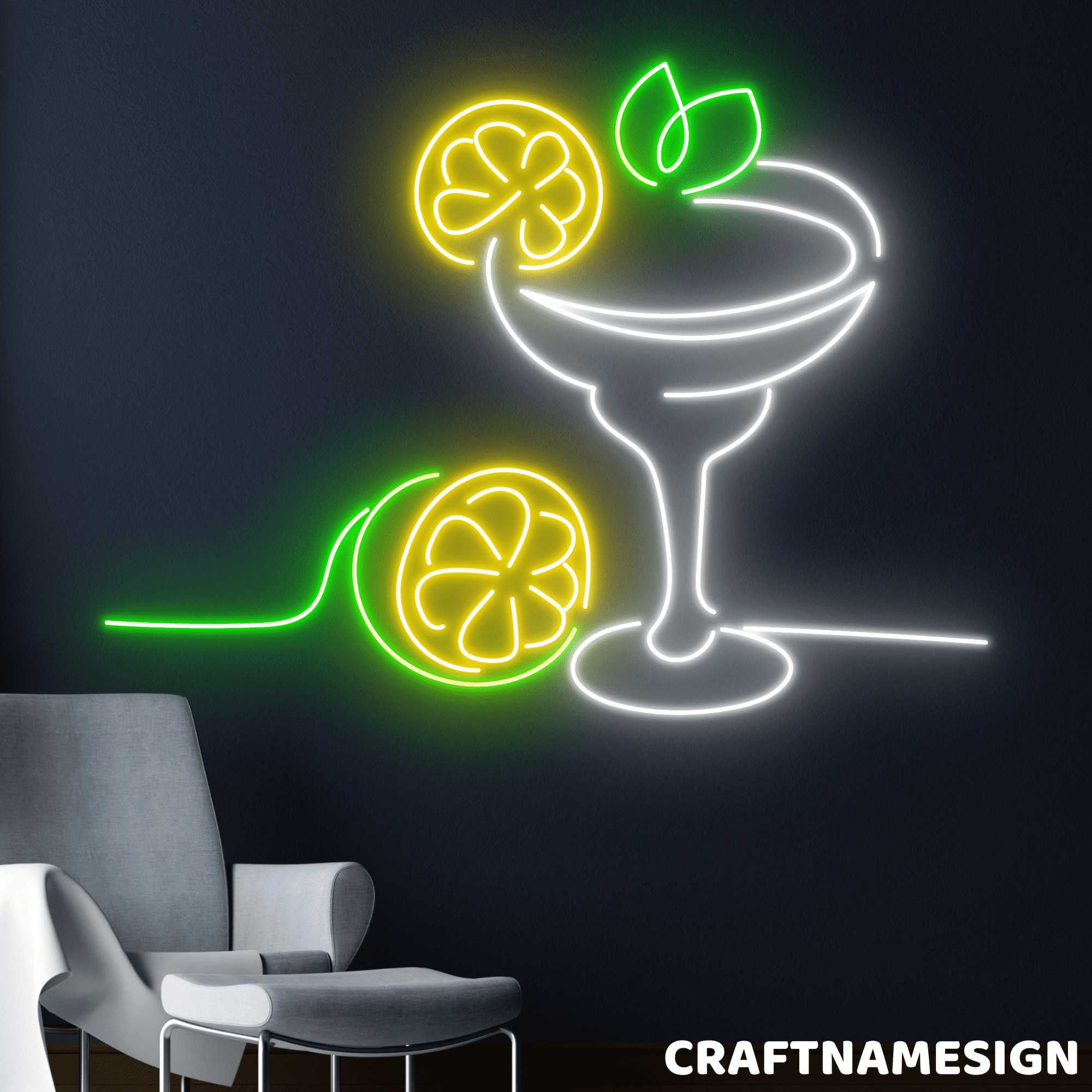 Craftnamesign Lemon Cocktail Neon Sign, Bourbon Lemonade Wall Decor ...