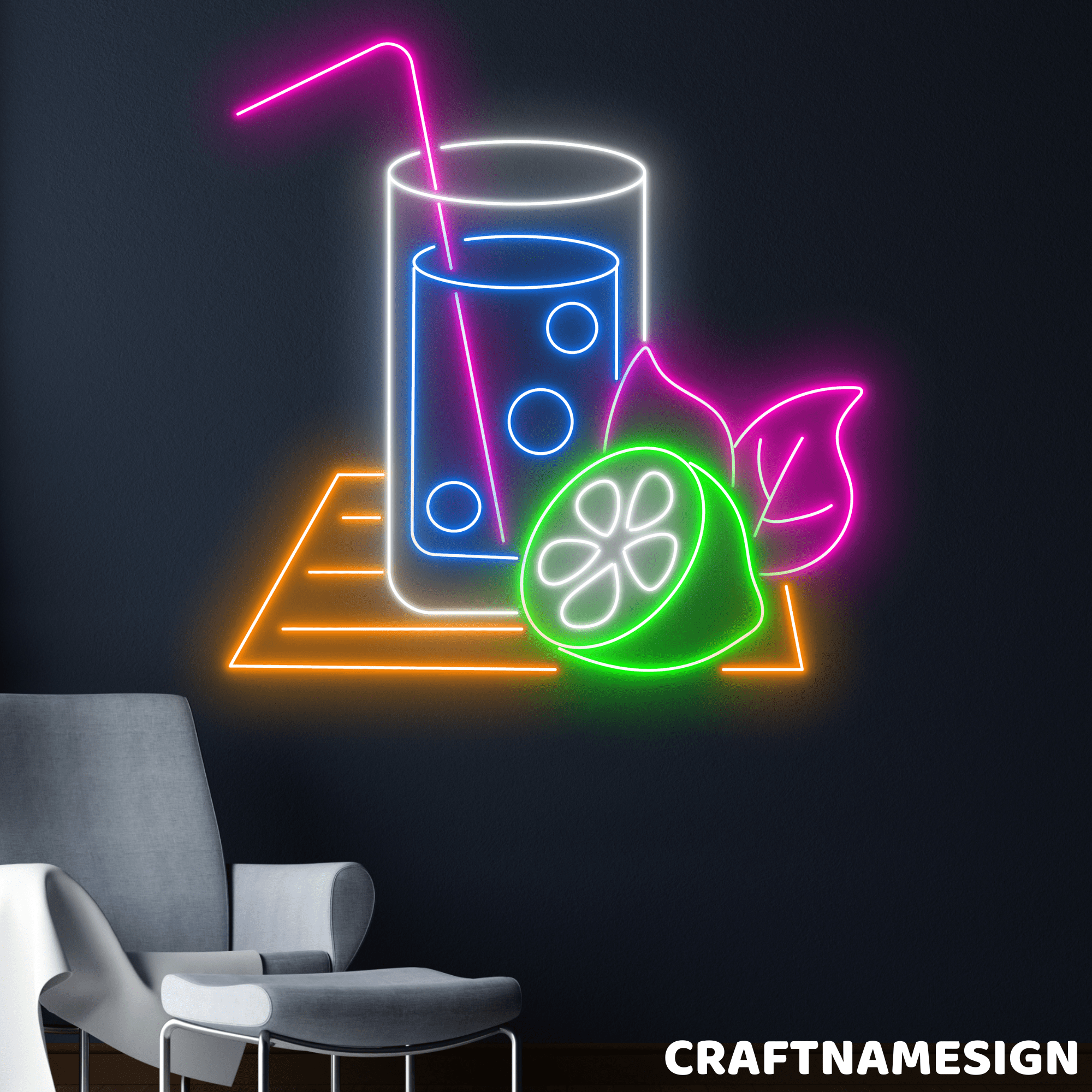 Craftnamesign Lemon Water Neon Sign, Juice Wall Art, Smoothie Store ...