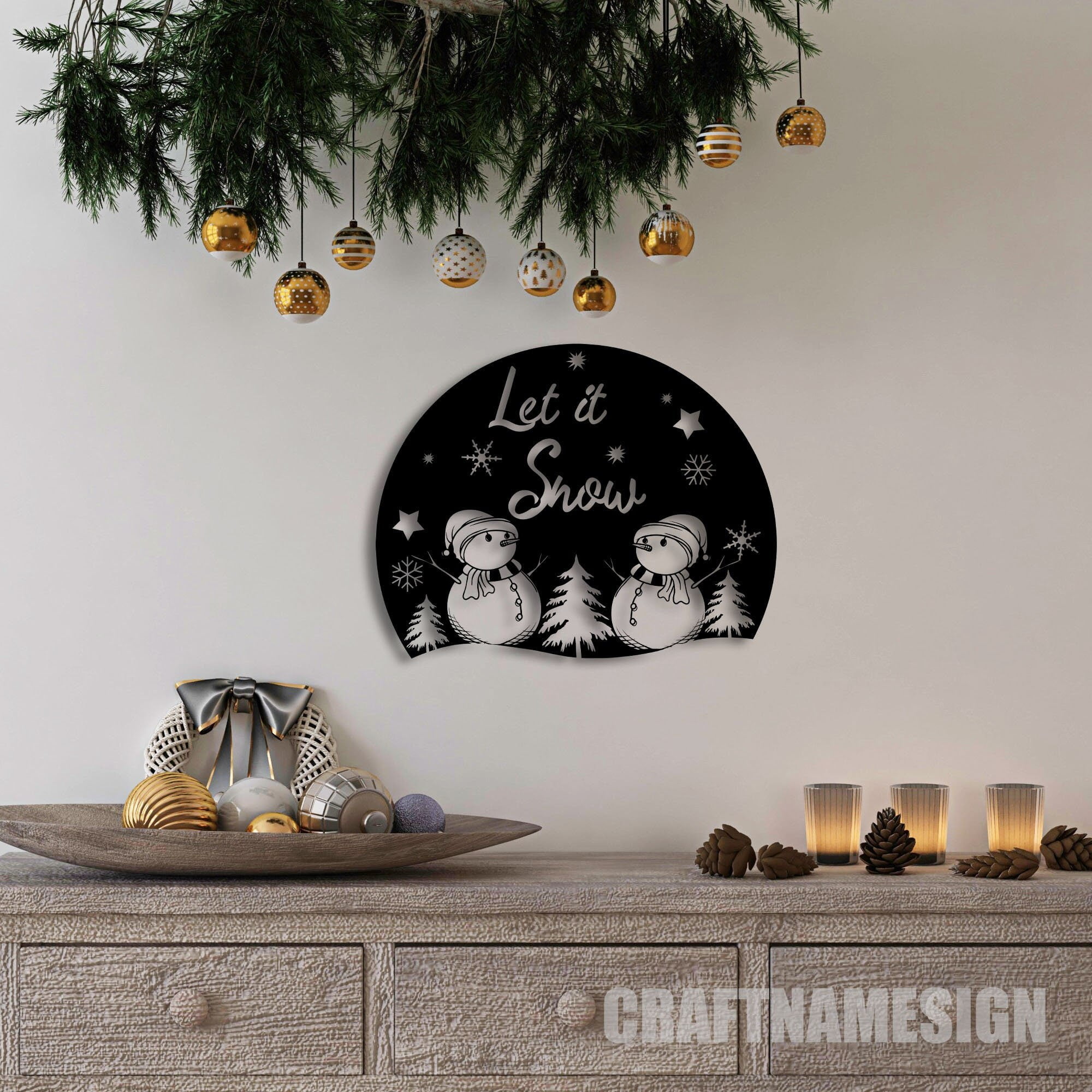 Craftnamesign Let It Snow Metal Sign Led Light, Snowman Metal Sign ...