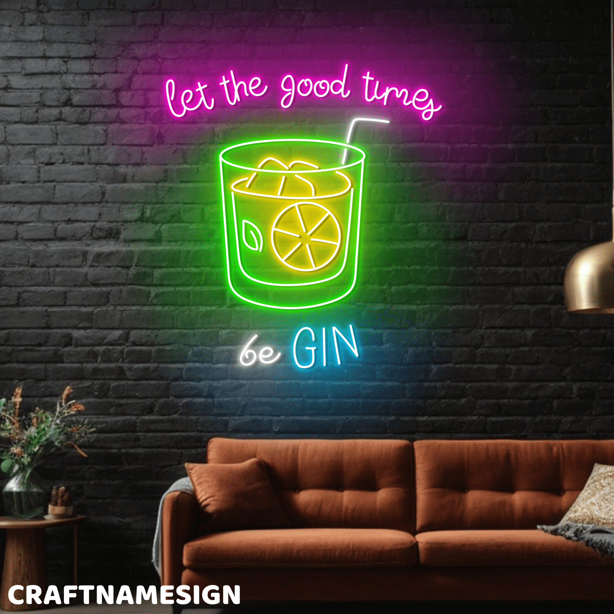 Craftnamesign Let The Good Time Begin LED Sign For Wall Decor, Gin ...