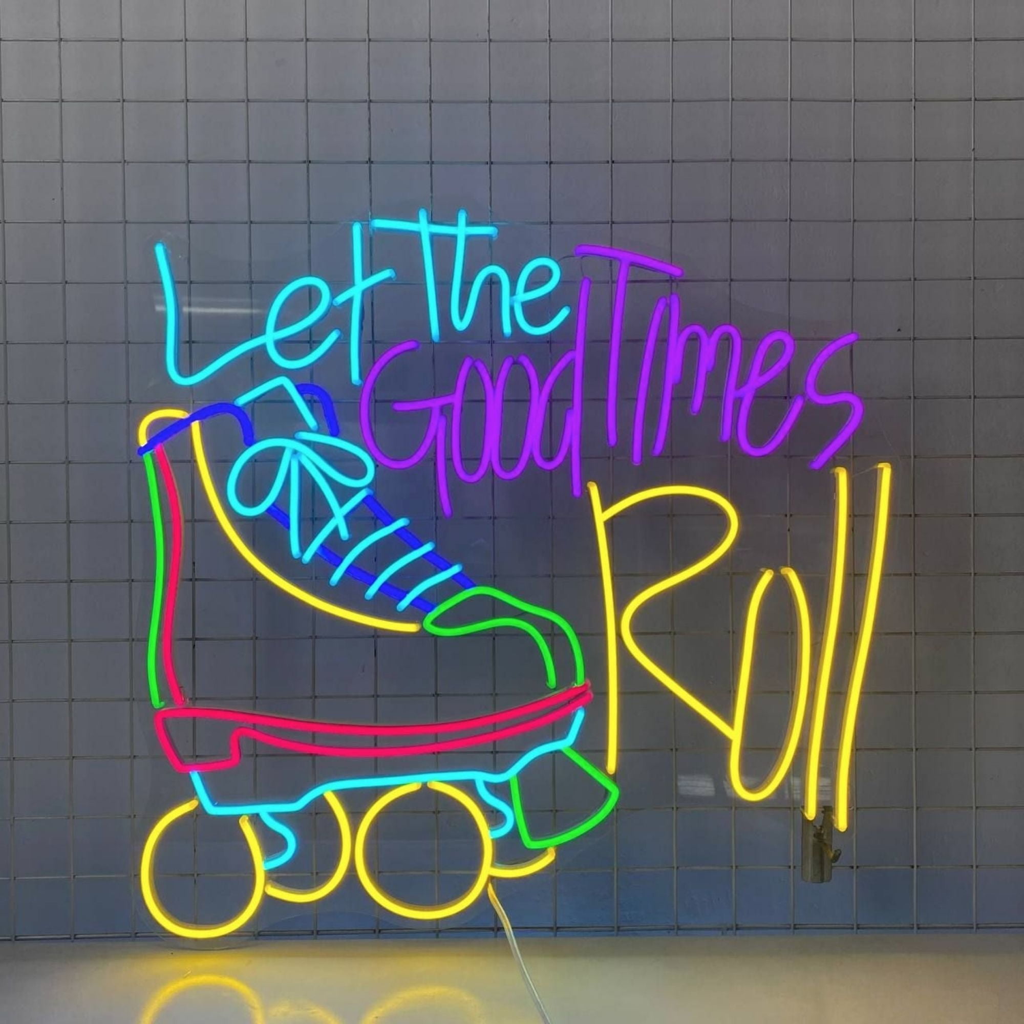 Craftnamesign Let The Good Times Roll Neon Light, Roller Skate Wall Art ...