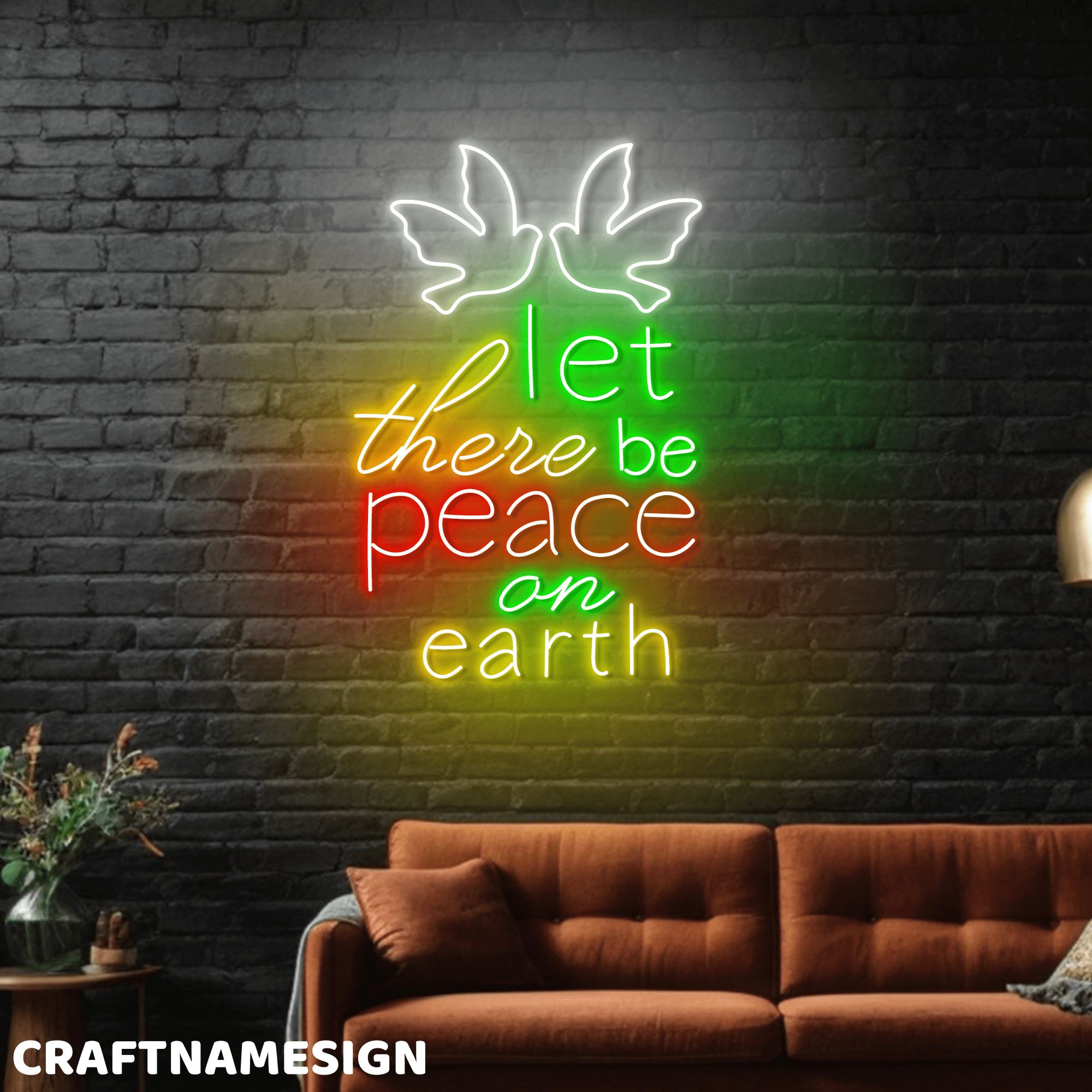 Craftnamesign Let There Be Peace On Earth Neon Sign, Dove Wall Sign ...