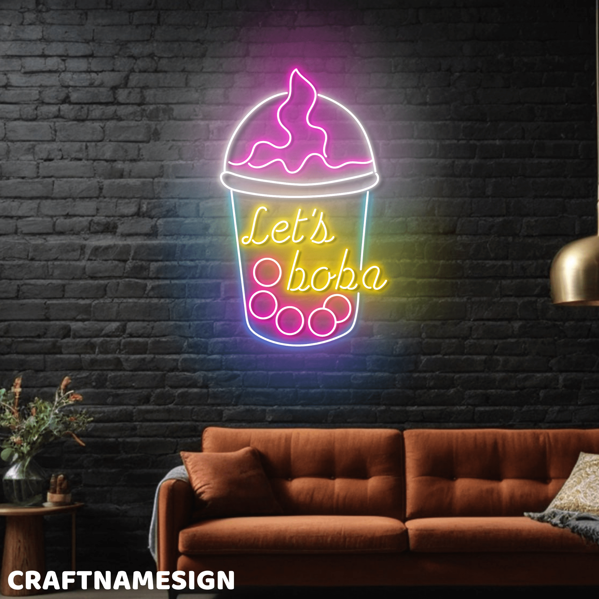 Craftnamesign Let's Boba Neon Light, Open LED Sign For Milk Tea Shop ...
