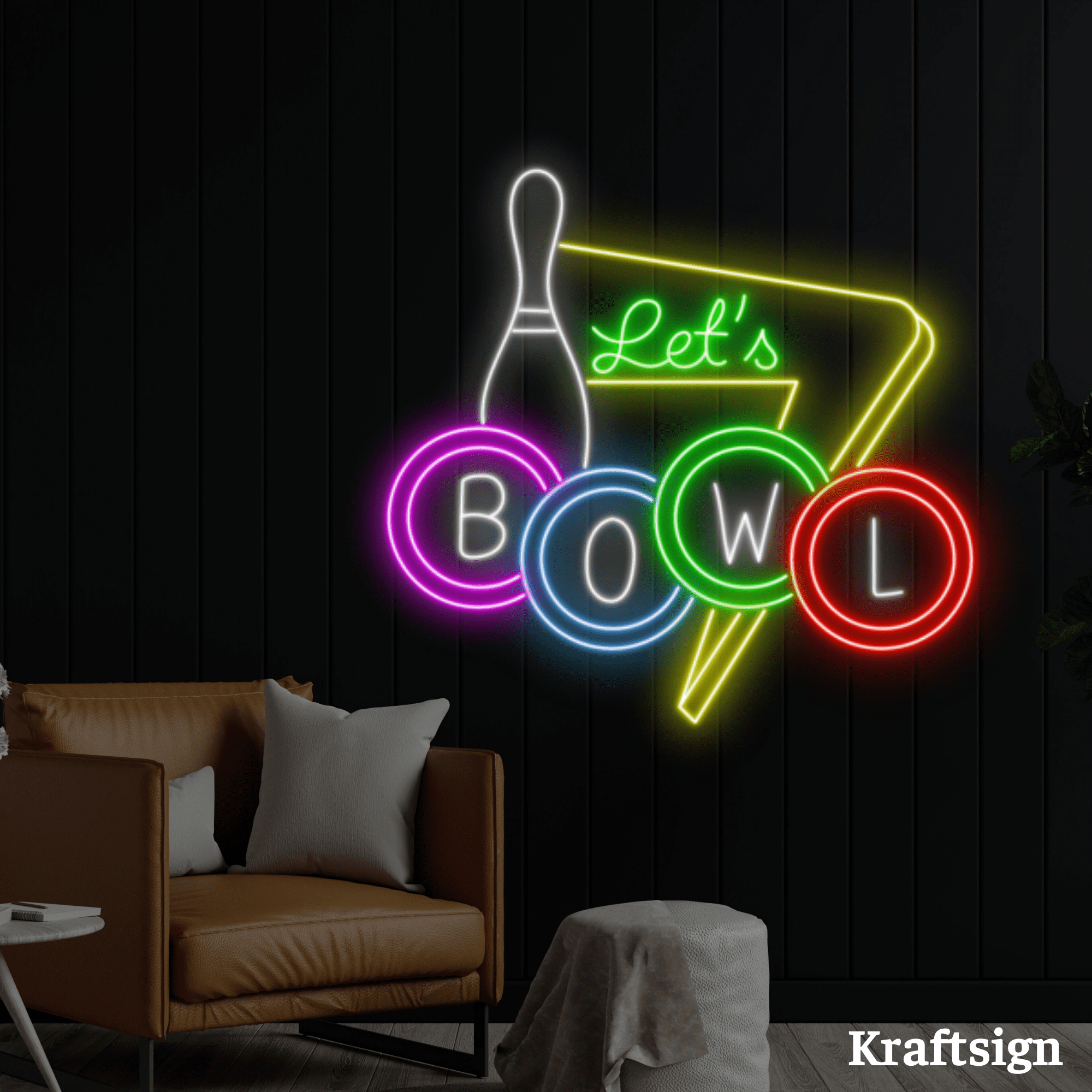 Craftnamesign Let's Bowl Neon Sign, Bowling Club Decor, Game Room LED ...