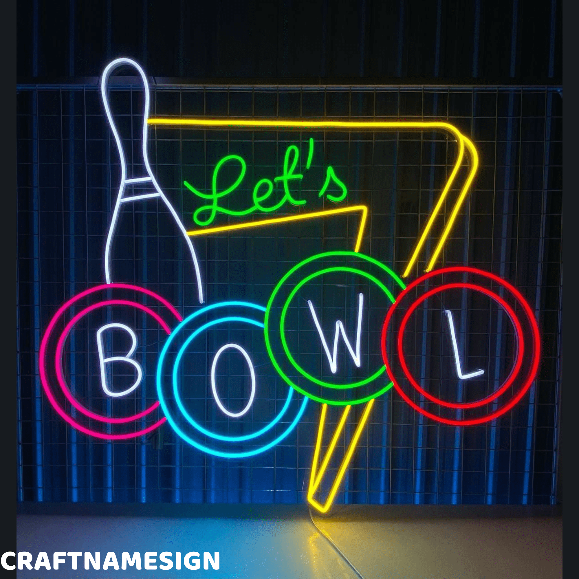 Craftnamesign Let's Bowl Neon Sign, Bowling Wall Art, Sport Room Wall ...