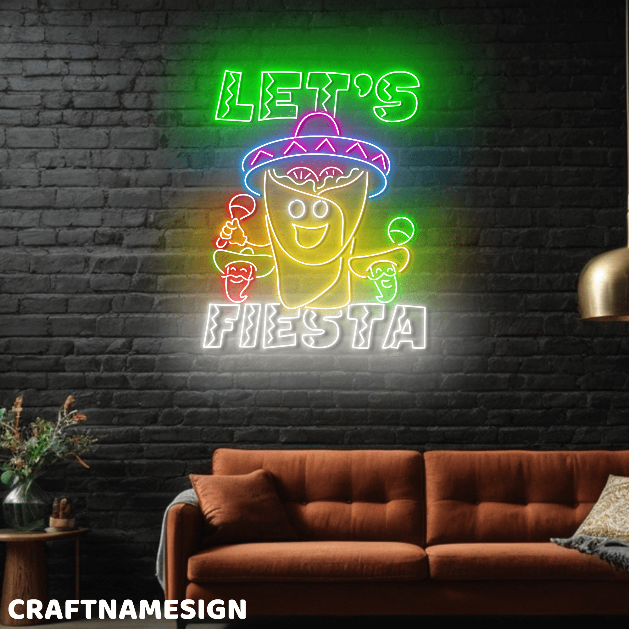 Craftnamesign Let's Fiesta Neon Light, Mexican Festival LED Sign Tacos ...