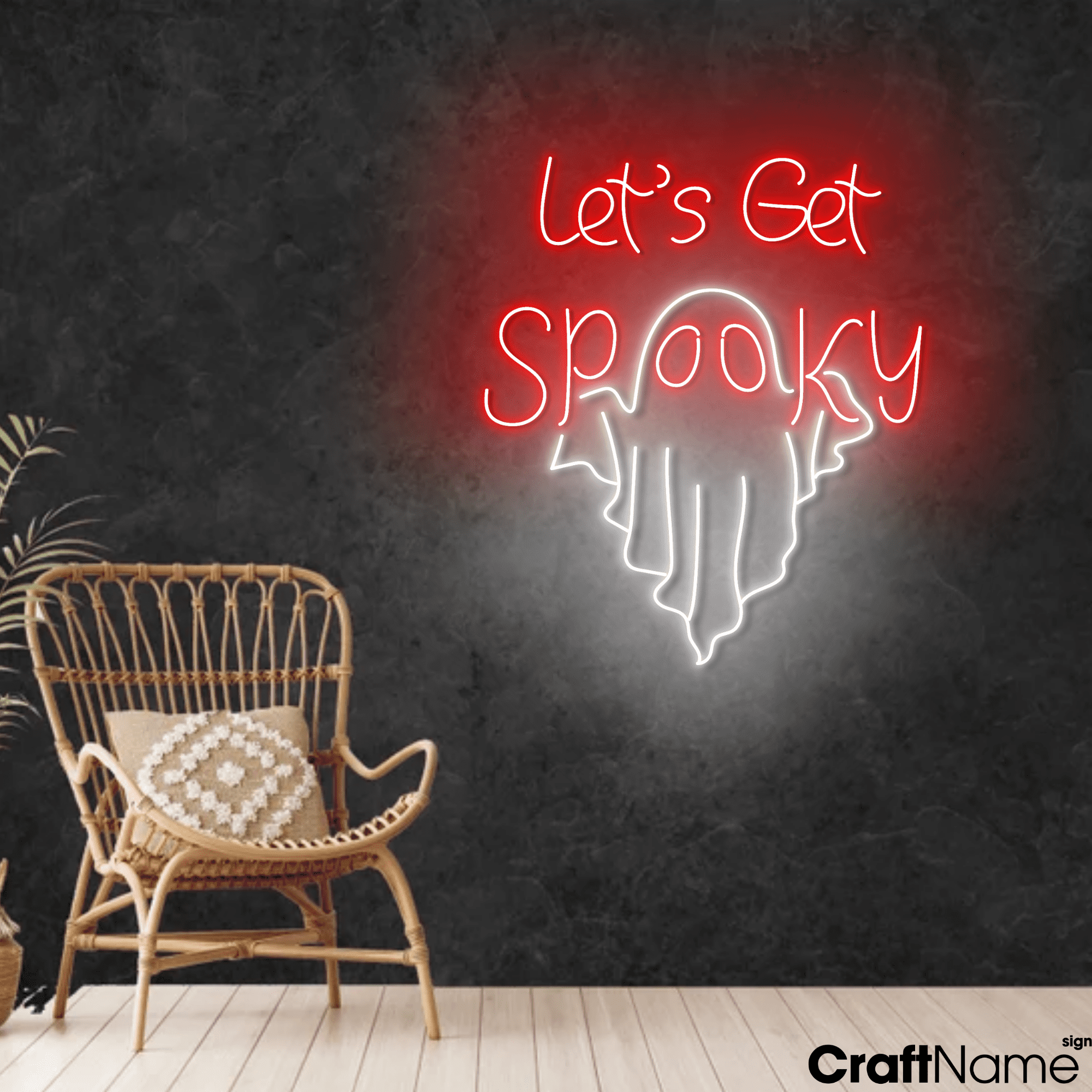 Craftnamesign Let's Get Spooky Ghost Neon Light Wall Sign For Store ...