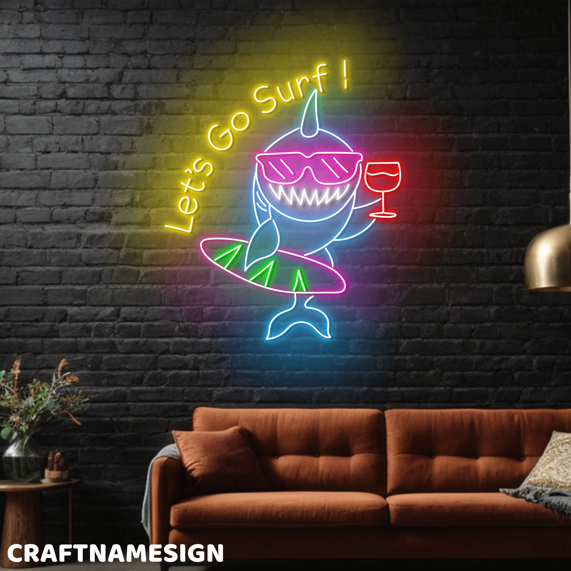 Craftnamesign Let's Go Surf Neon Light Wall Art, Surfboard LED Wall ...