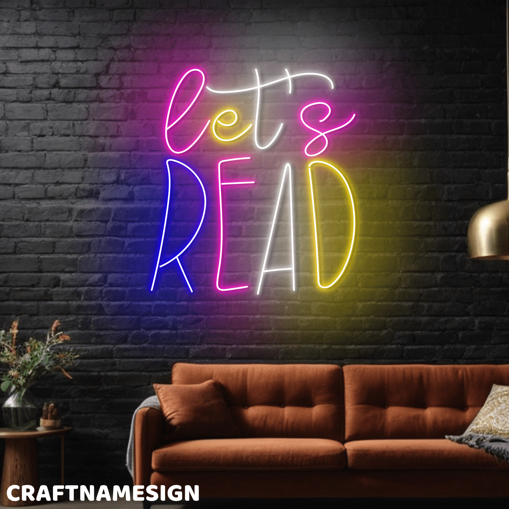Craftnamesign Let's Read Neon Light For Wall Decor, Library LED Wall ...