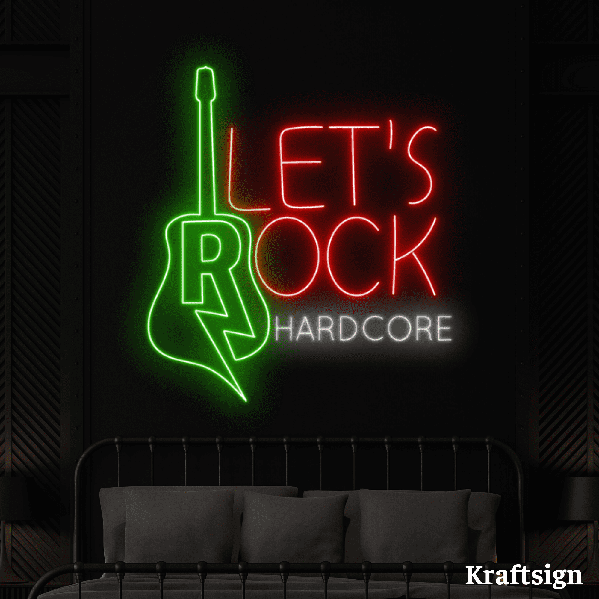 Craftnamesign Let's Rock Neon Sign, Guitar Shop LED Signs, Men Cave ...