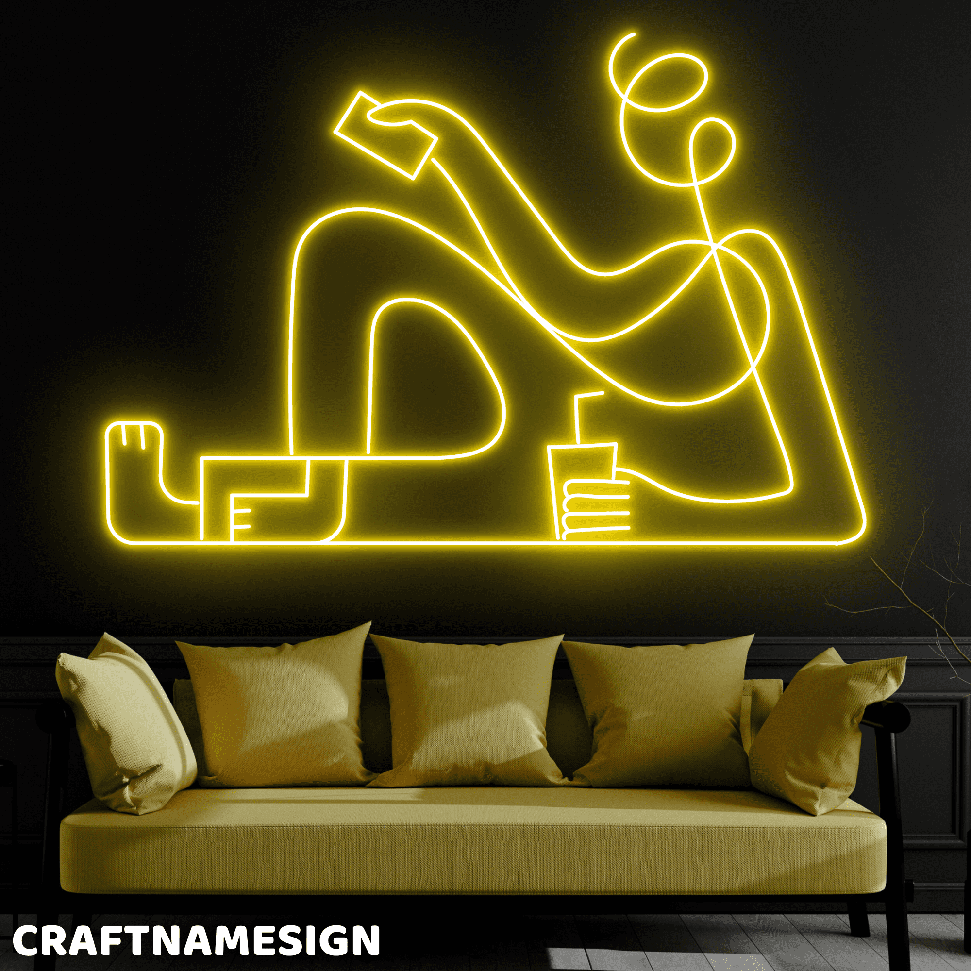 Craftnamesign Lie Down Drink Coffee Neon Sign, Living Room Wall Art ...