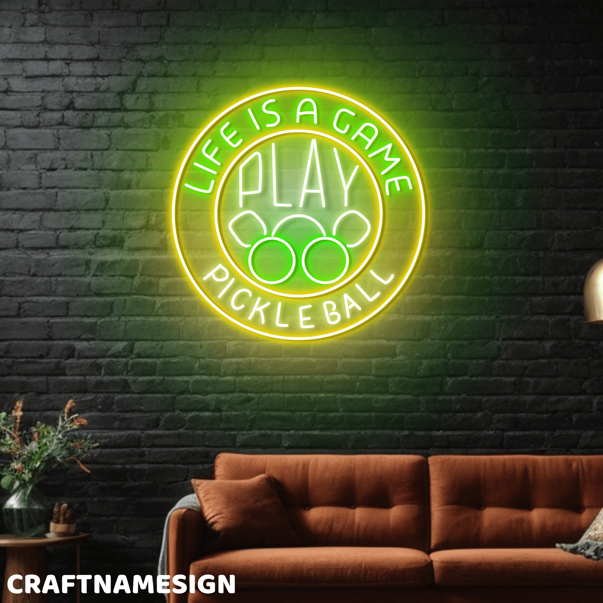 Craftnamesign Life Is A Game Pickleball Neon Sign, Pickleball Club Wall ...