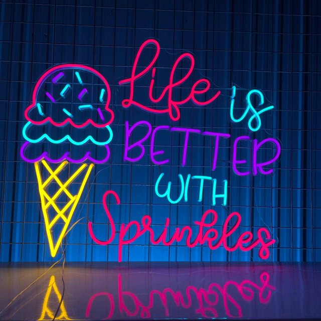 Craftnamesign Life Is Better With Sprinkles Neon Sign, Ice Cream Shop ...