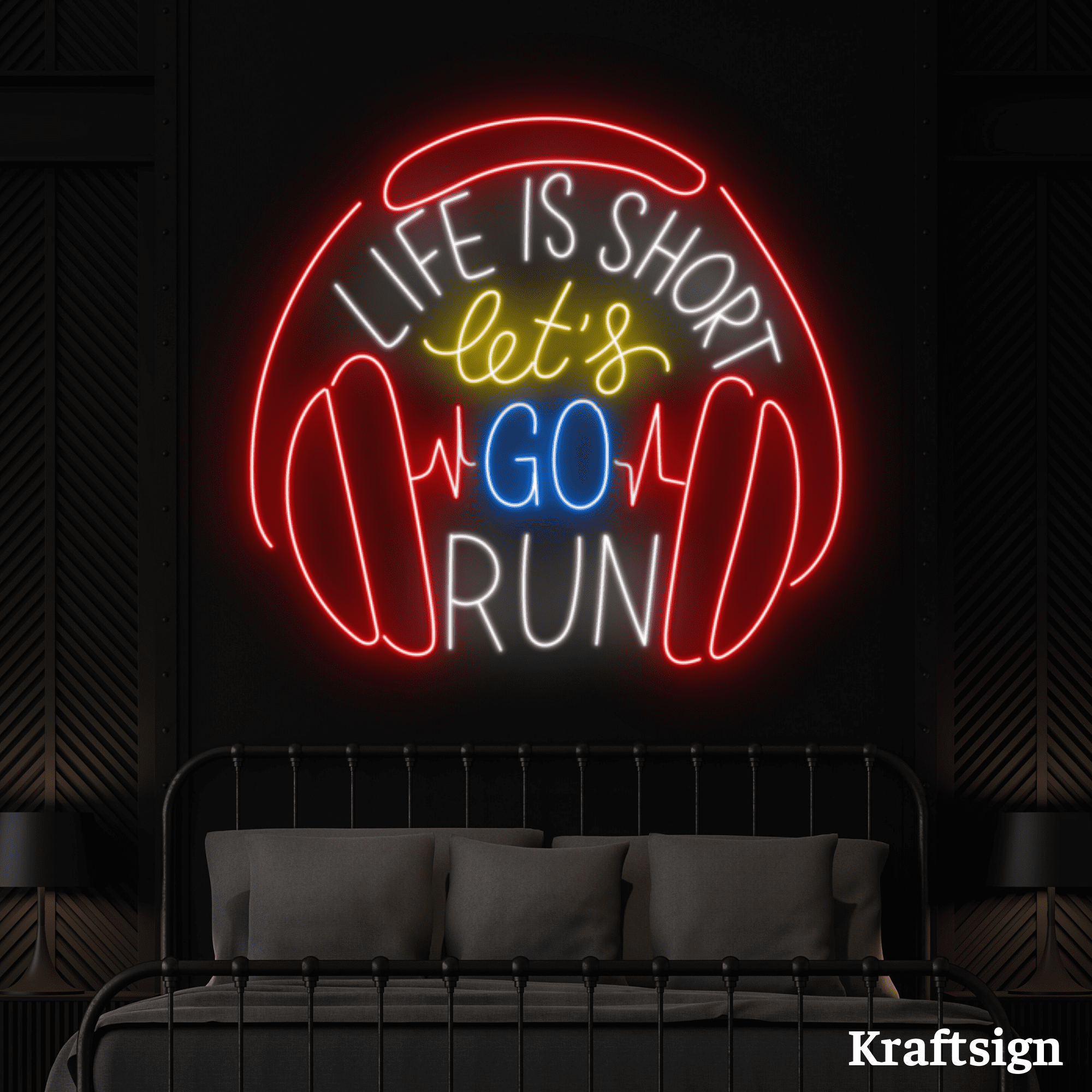 Craftnamesign Life Is Short Let's Go Run Neon Sign, Headphone Shop ...