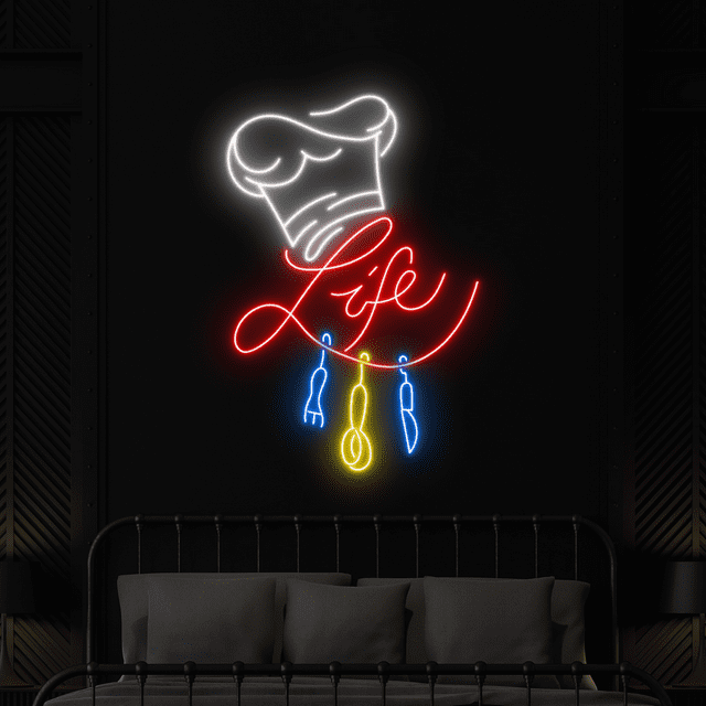 Craftnamesign Life Neon Sign, Chef Hat Neon Sign, Kitchen Wall Art ...