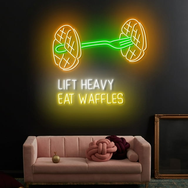 Craftnamesign Lift Heavy Eat Waffles Neon Light, Waffles Sign Wall Art ...