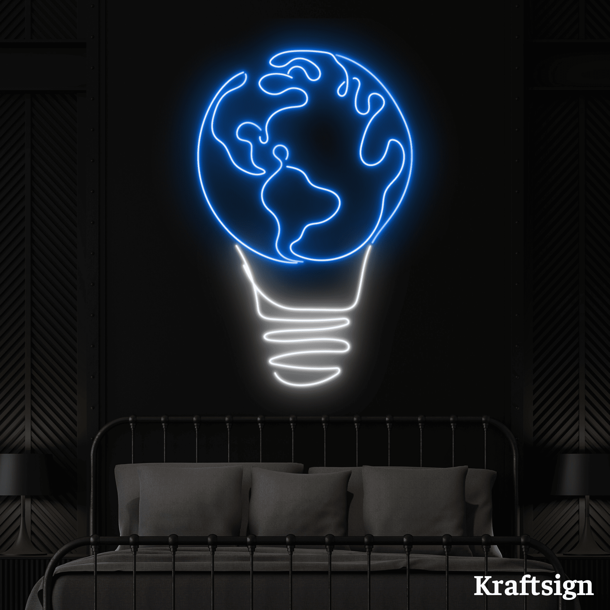 Craftnamesign Light Bulb Earth Neon Sign, Bedroom Decor, Earth LED ...