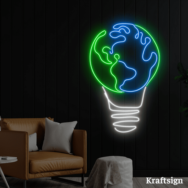 Craftnamesign Light Bulb Earth Neon Sign, Earth LED Sign, Bedroom Decor ...