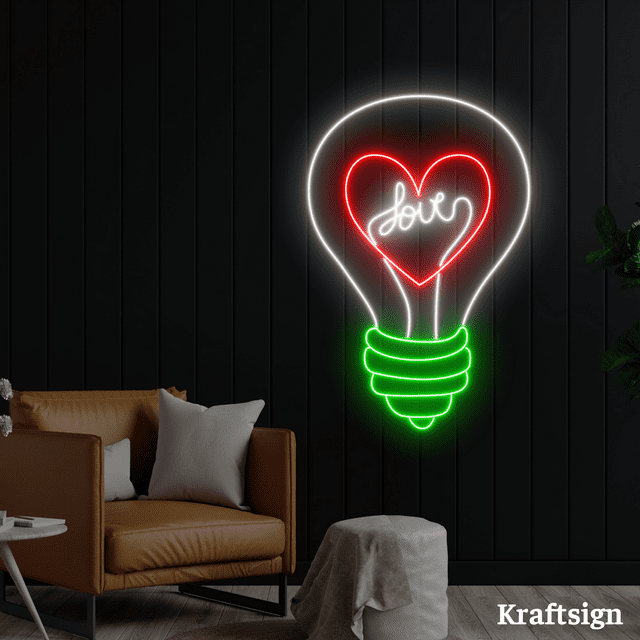 Craftnamesign Light Bulb Love Neon Sign, Love LED Sign, Wedding Room ...