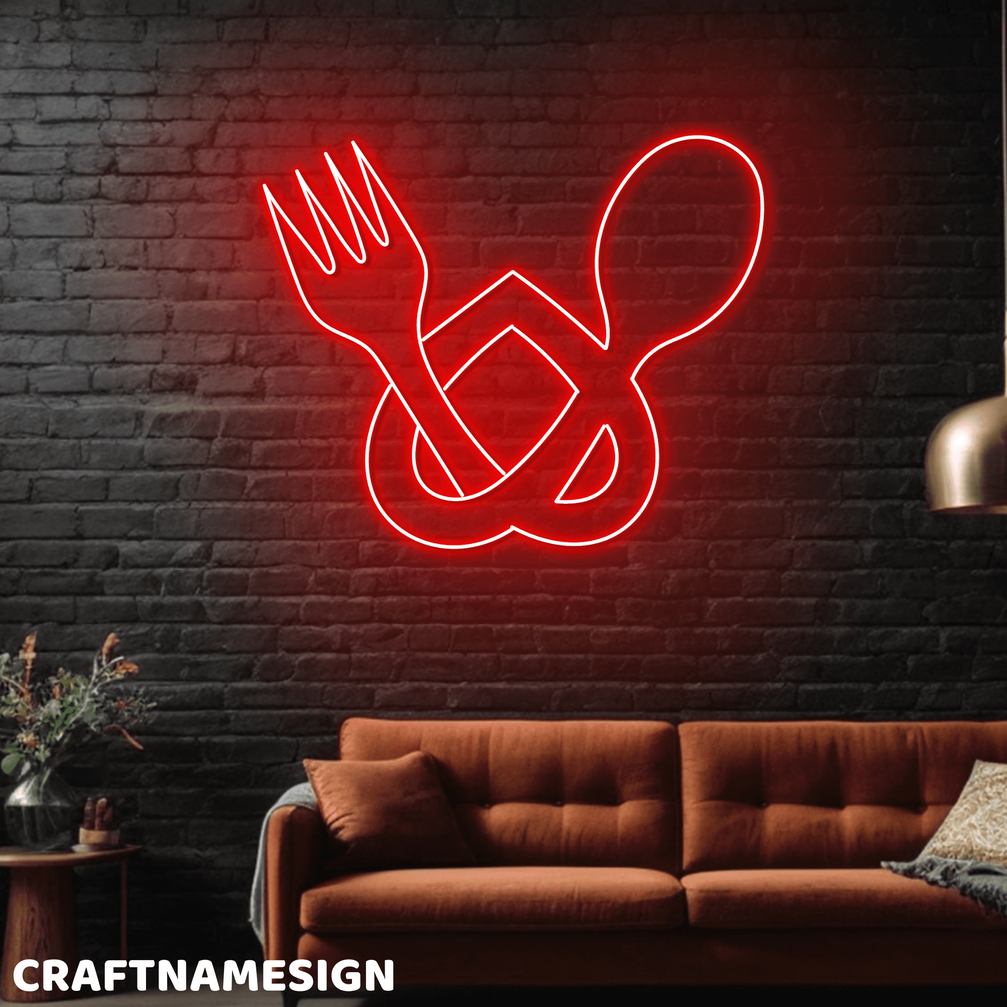 Craftnamesign Line Art Fork Spoon Neon Light, Kitchen Wall Decor ...