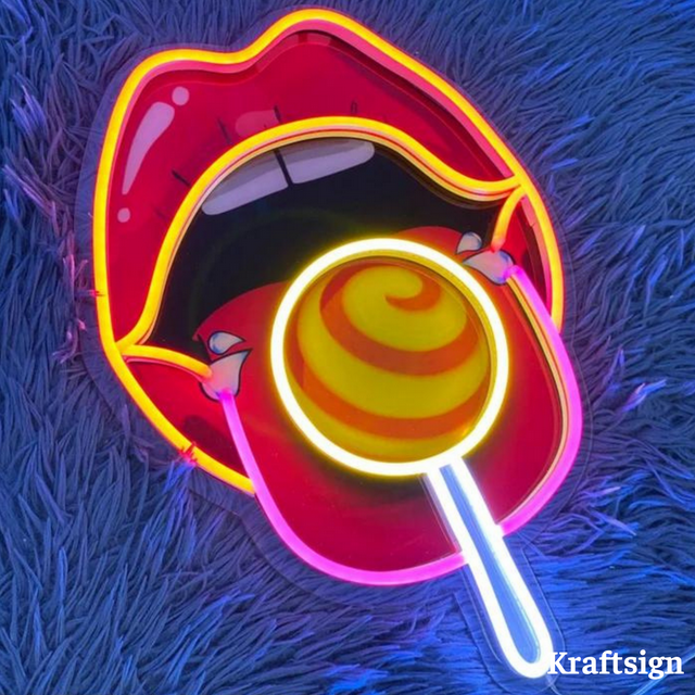 Craftnamesign Lips Candy Neon Sign, Lips Sweet Led Sign, Candy Shop ...