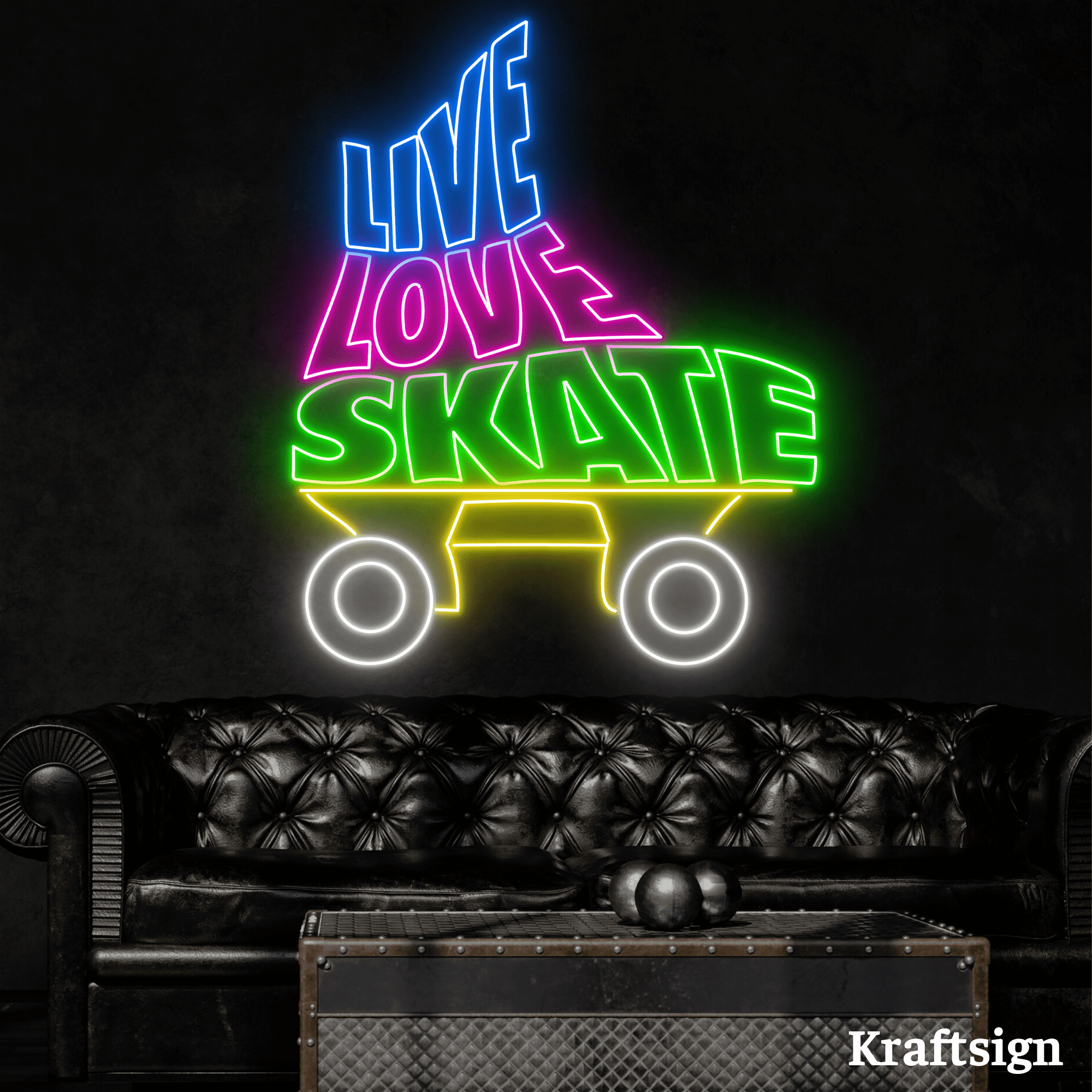 Craftnamesign Live Love Skate Neon Sign, Skate Club Sign, Skate LED ...