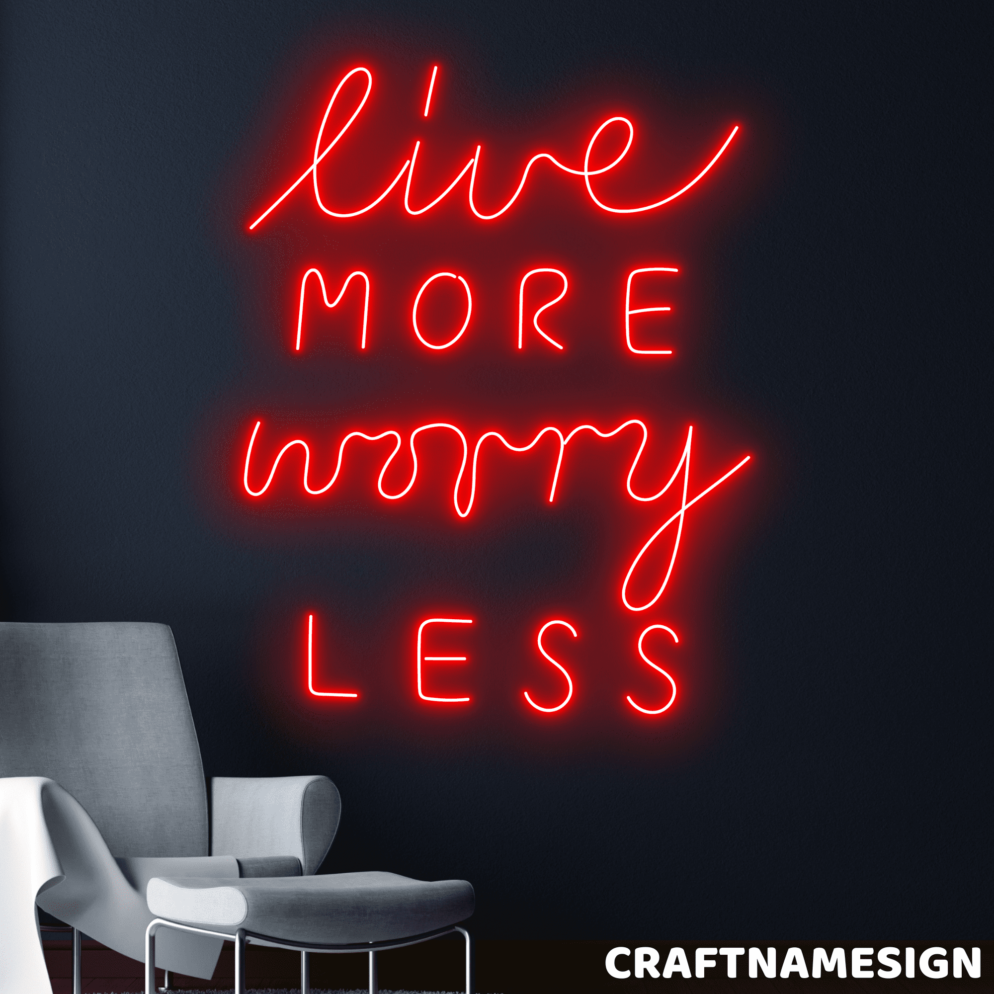 Craftnamesign Live More Worry Less Neon Sign, Living Room Wall Art ...