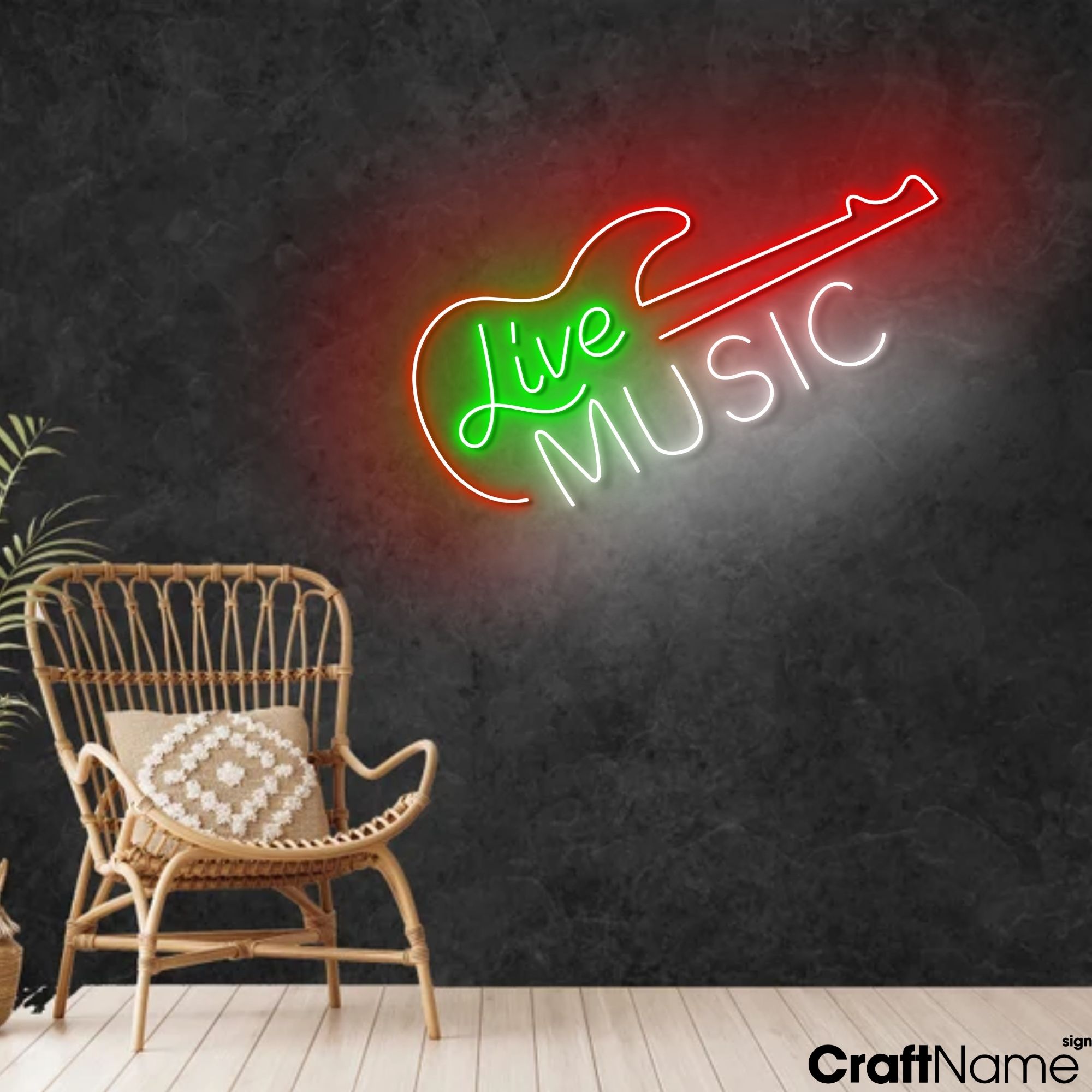 Craftnamesign Live Music Neon Light Up Sign Wall Art For Music ...