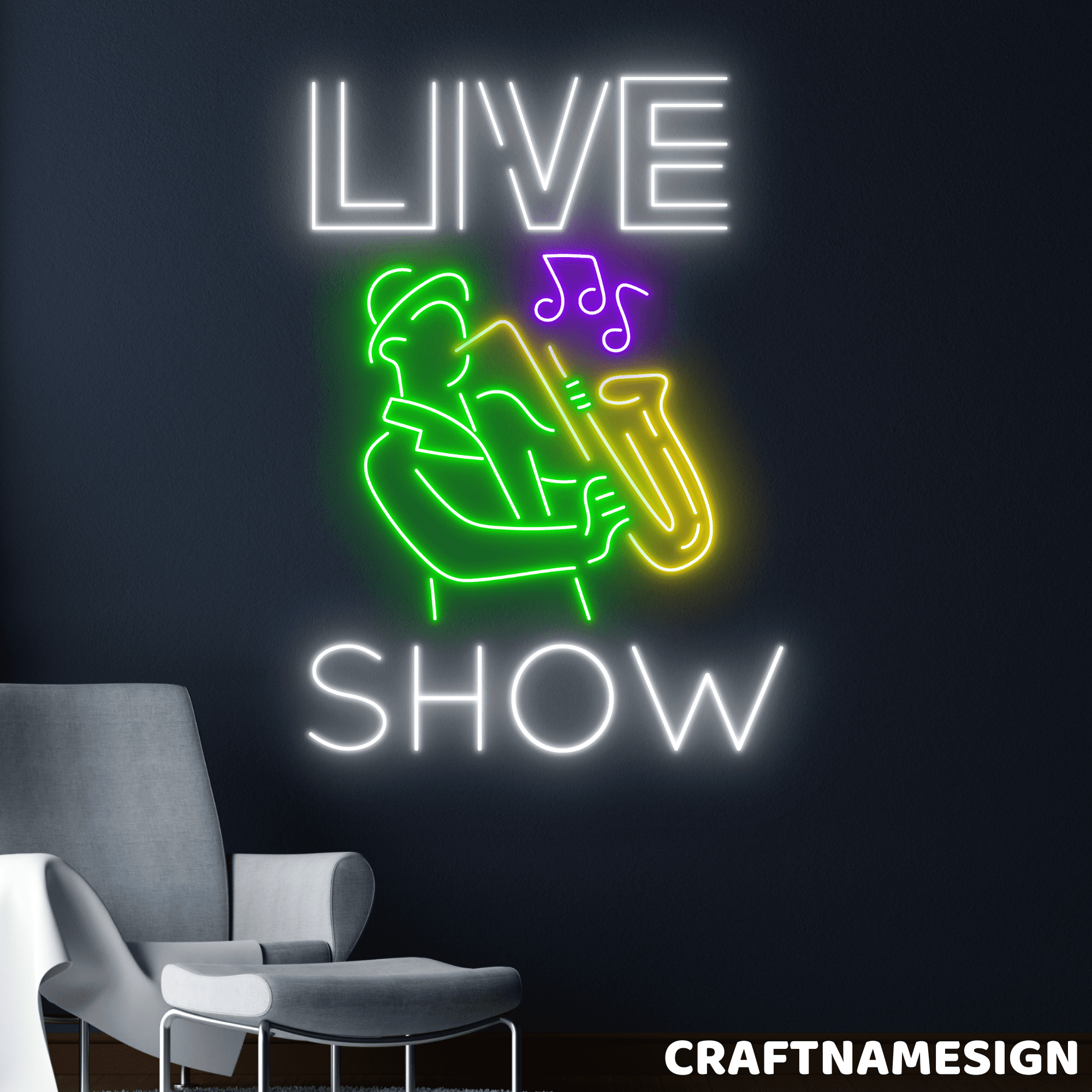 Craftnamesign Live Show Neon Sign, Jazz Artists Wall Decor, Saxophone ...