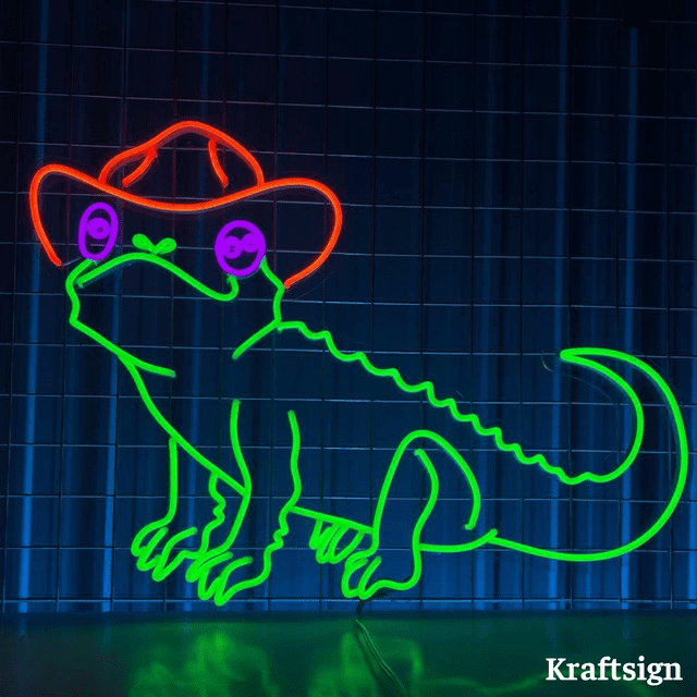 Craftnamesign Lizard Cowboy Neon Sign, Men Cave Decor, Lizard LED Signs ...