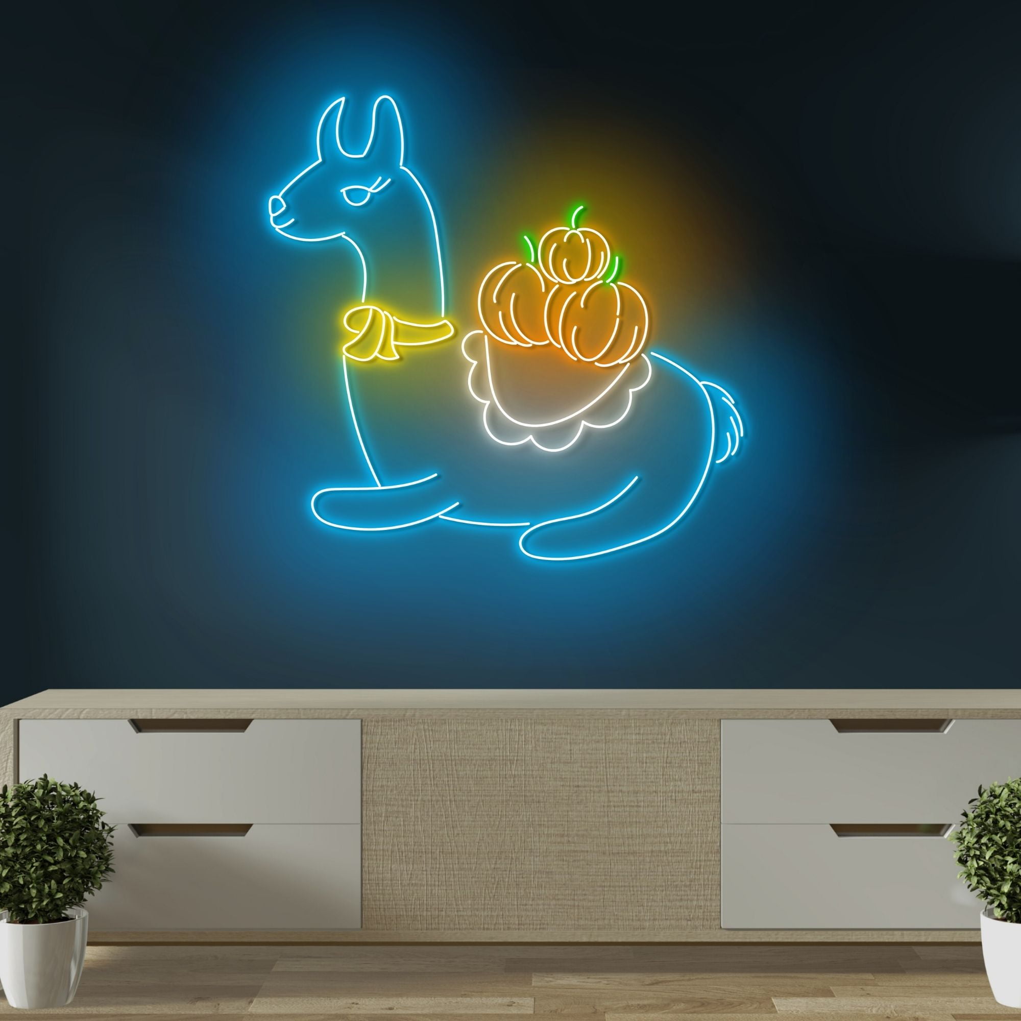 Craftnamesign Llama Pumpkin Neon Light Sign, Pumpkin LED Sign Wall Art ...