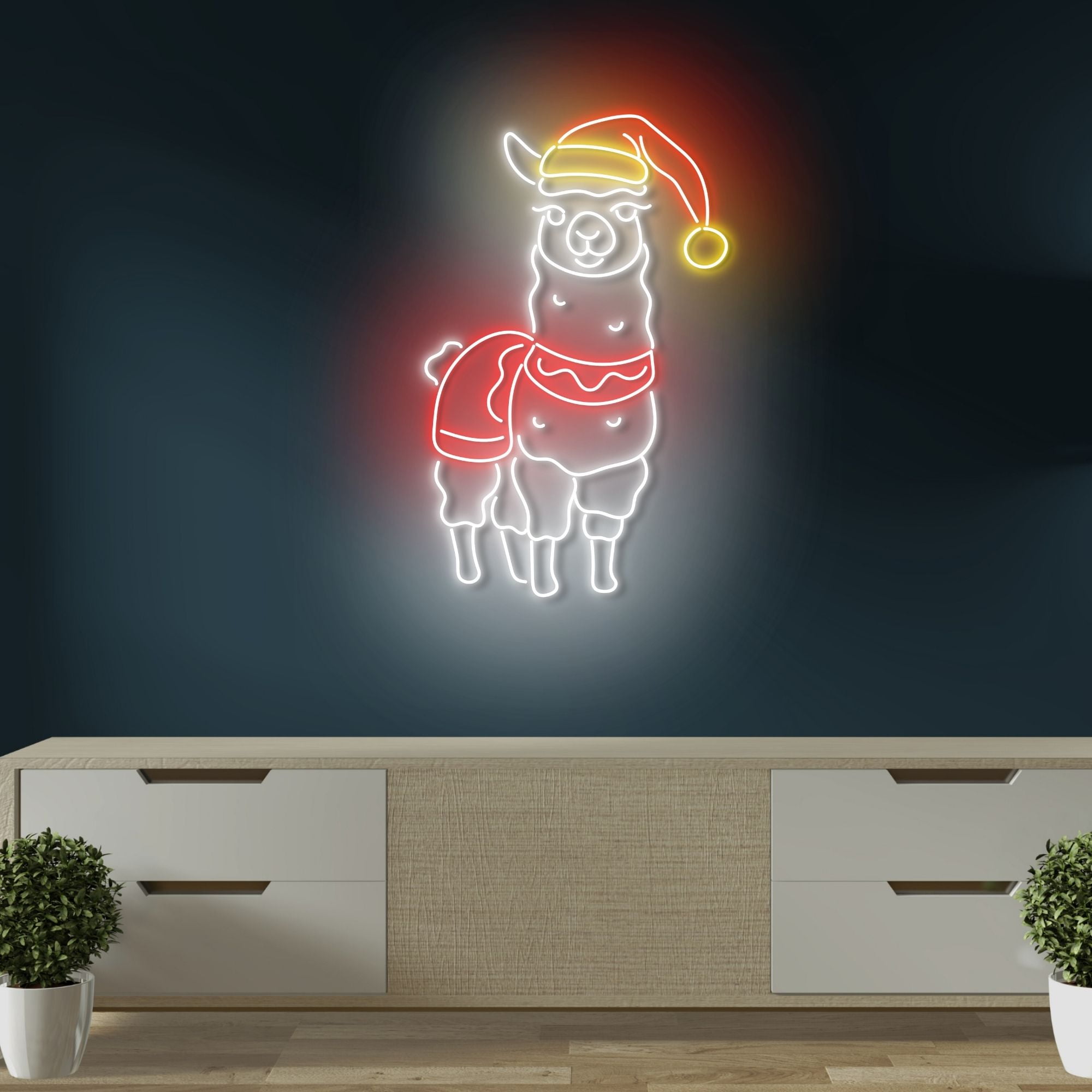 Craftnamesign Llama Xmas Neon Light, Animal LED Sign Wall Art ...
