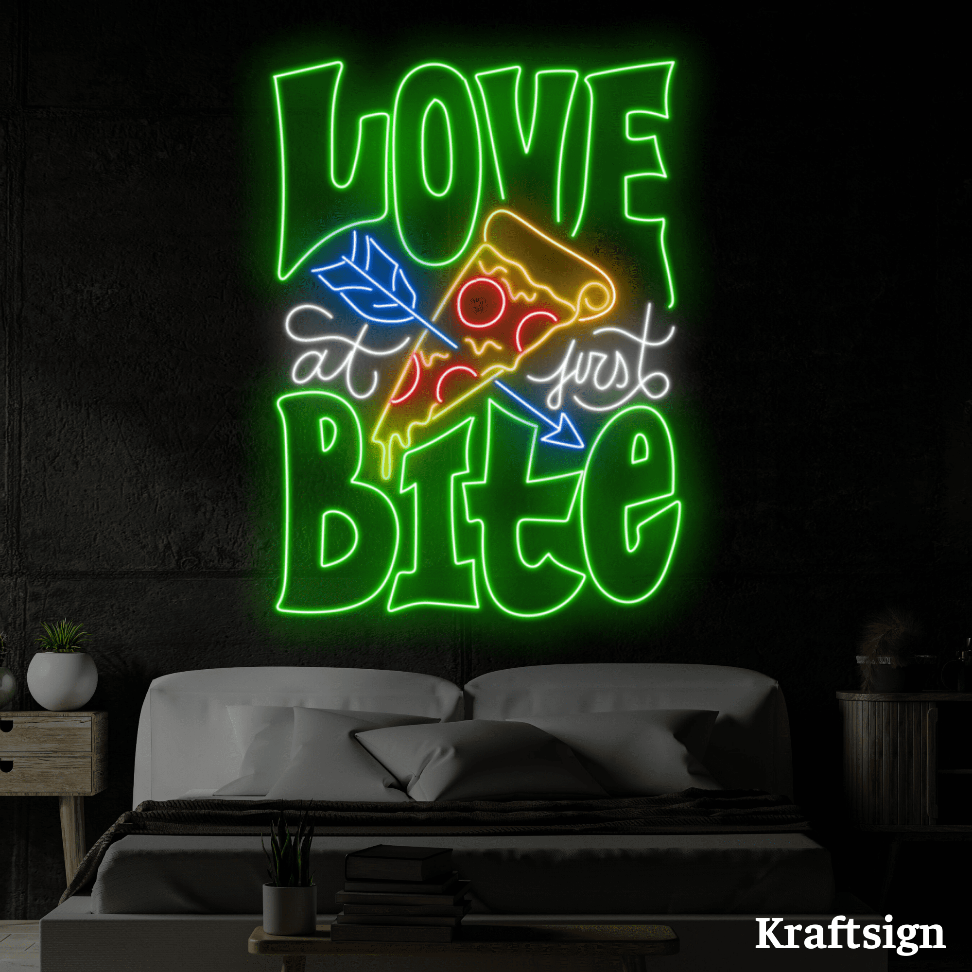 Craftnamesign Love At First Bite Neon Sign, Pizza Italian Restaurant ...