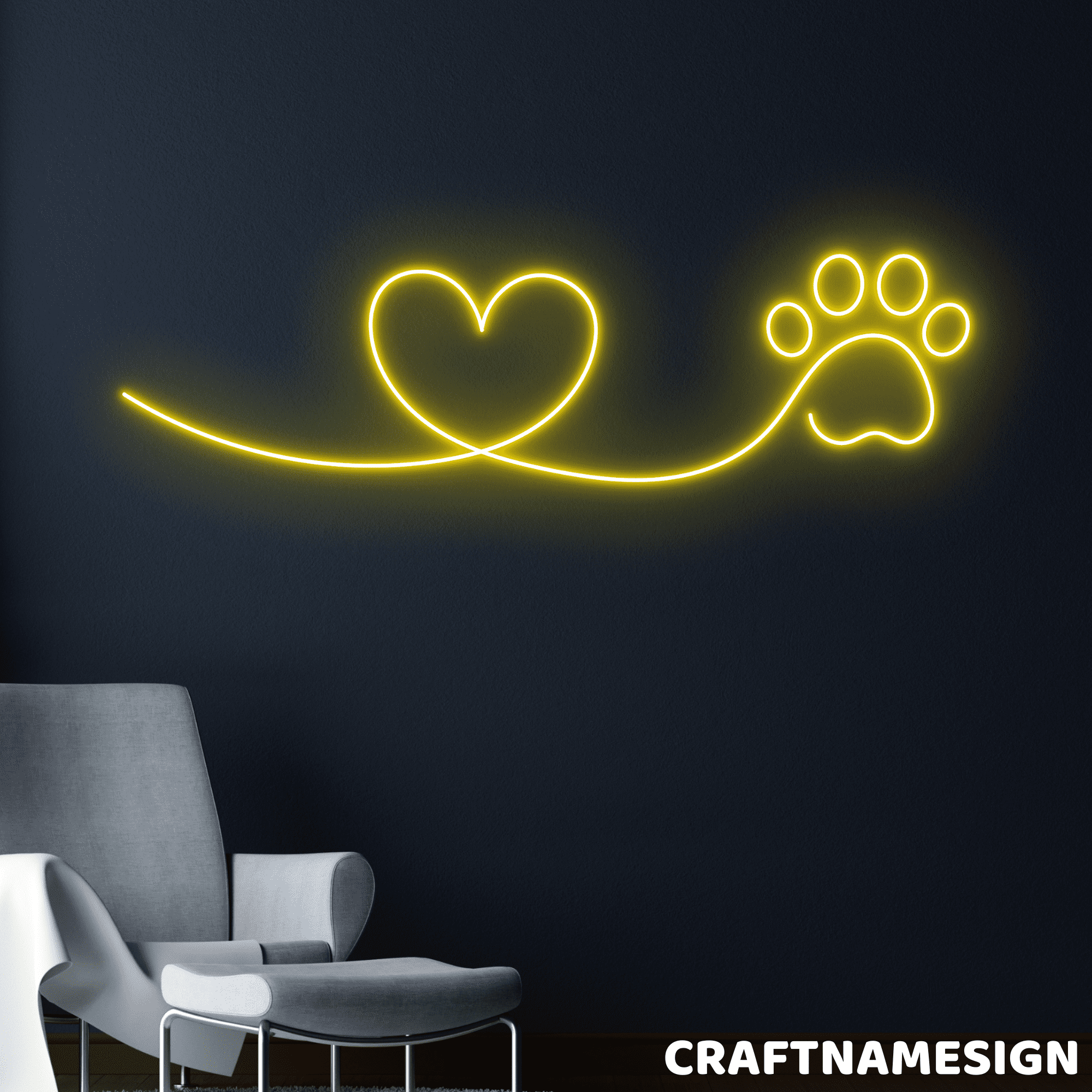 Craftnamesign Love Dog Paw Print Line Neon Sign, Minimalist Wall Art ...