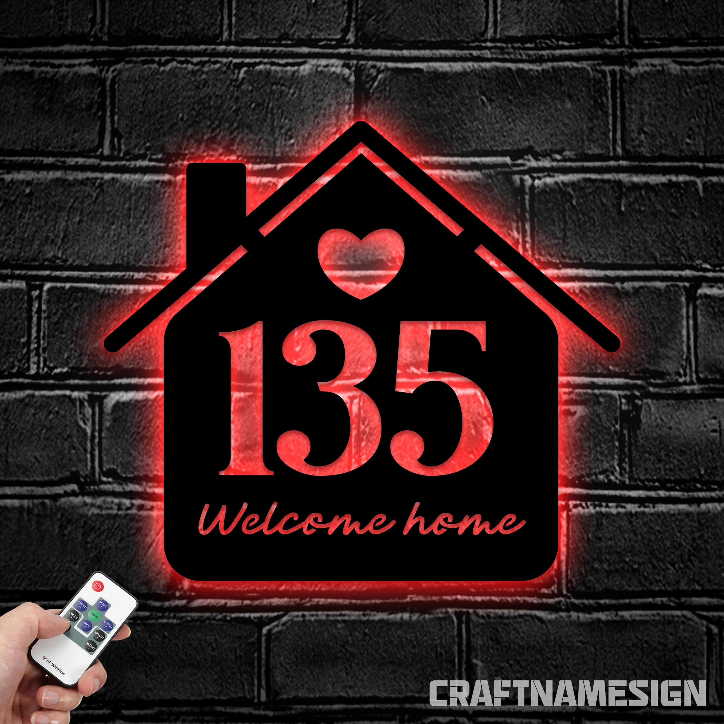 Craftnamesign Love House Number Metal Wall Art LED Light, Address Sign ...