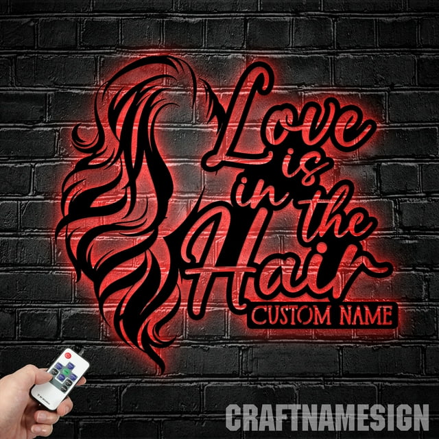 Craftnamesign Love Is In The Hair Metal Sign, Custom Barber Shop Name ...