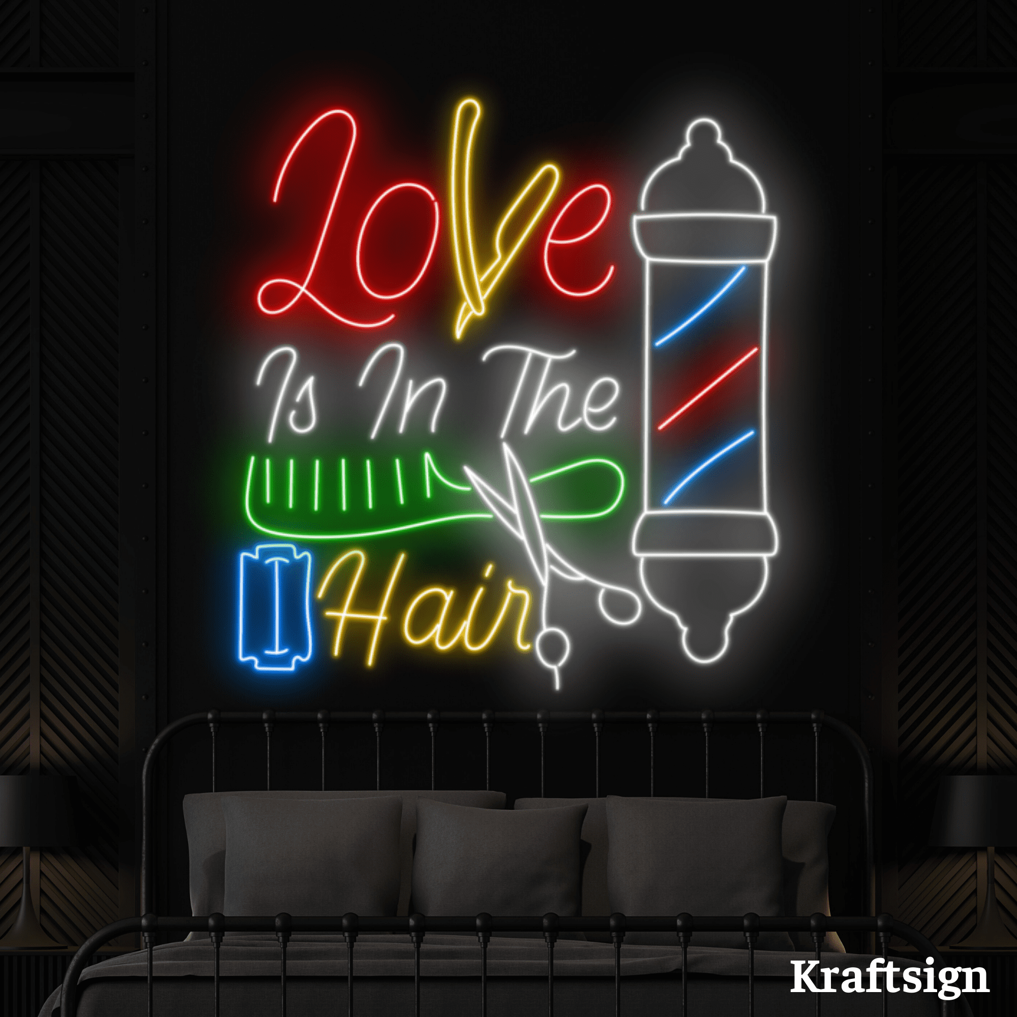 Craftnamesign Love Is In The Hair Neon Sign,Barber Shop Decor,Haircut ...