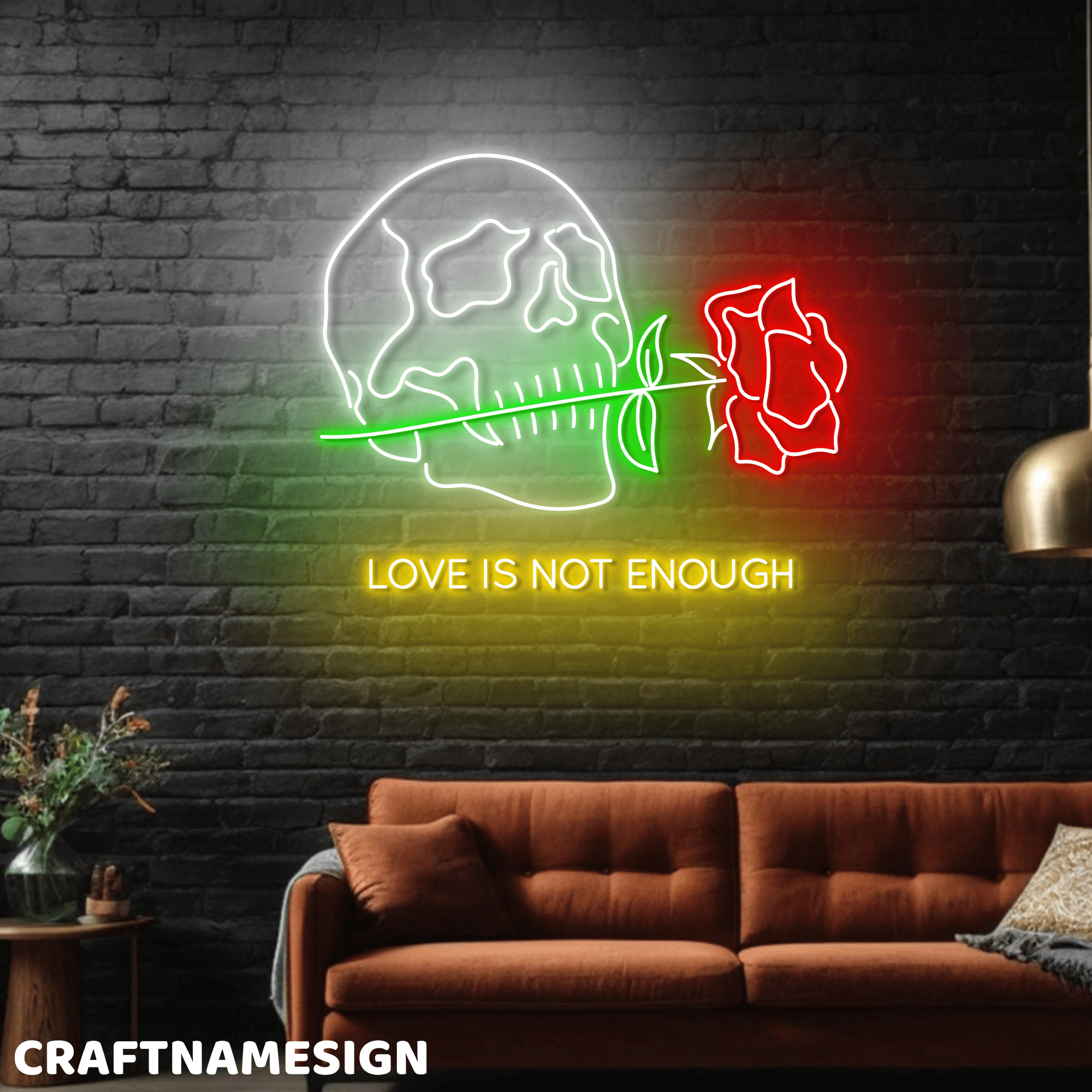 Craftnamesign Love Is Not Enough Skull Neon Light Wall Sign For Gothic ...