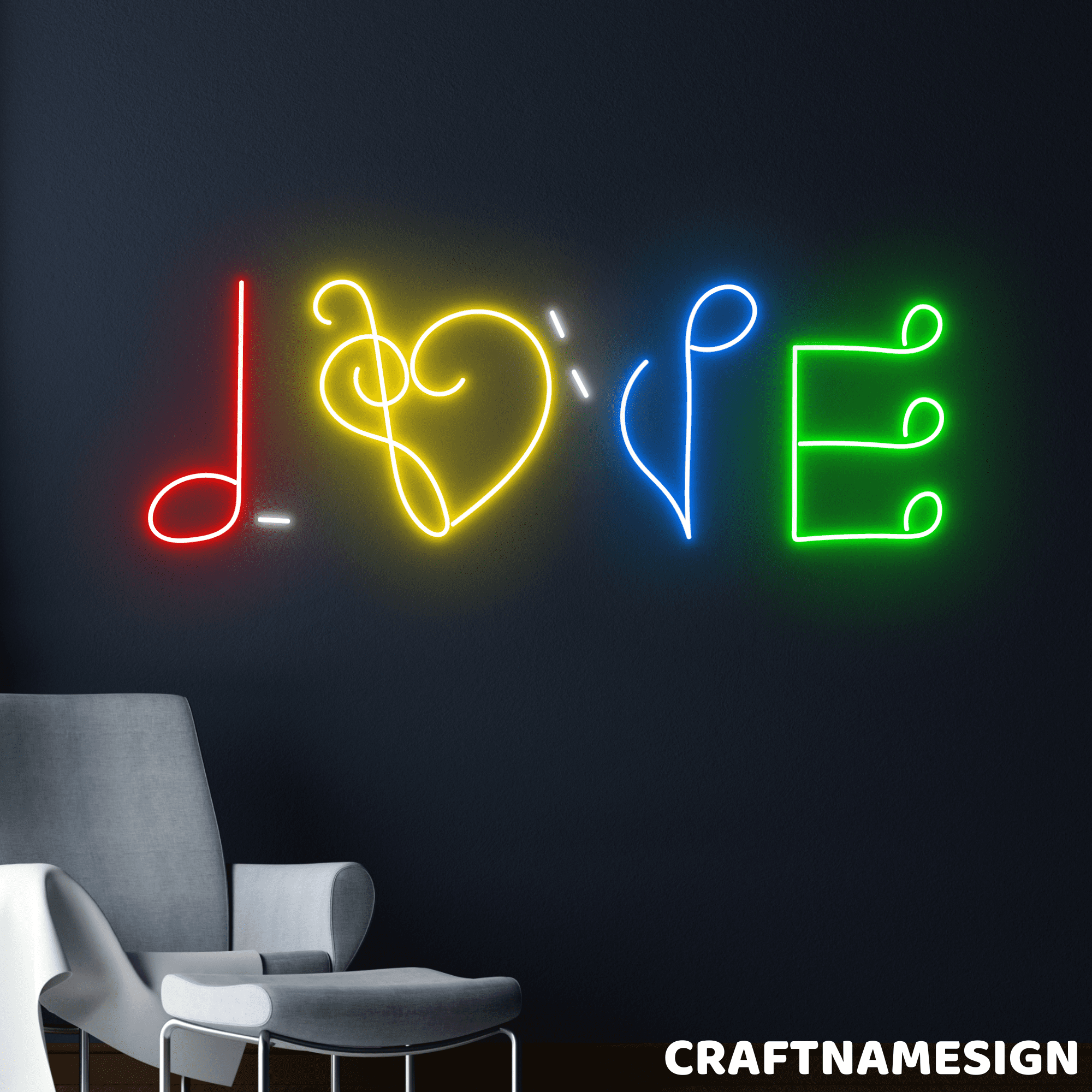 Craftnamesign Love Musical Note Neon Sign, Music Club Wall Decor, Music ...