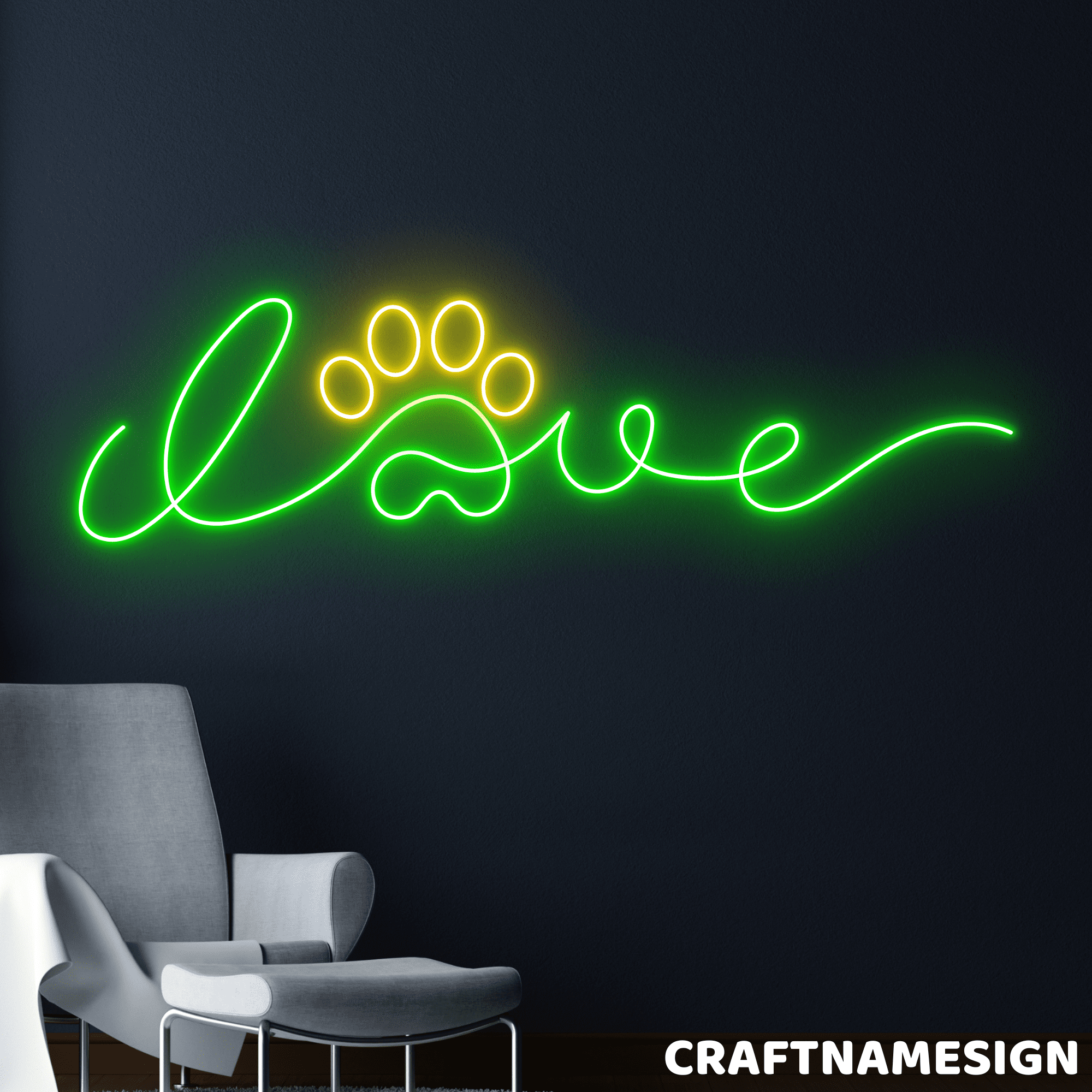 Craftnamesign Love Paw Print Neon Sign, Pet Shop Line Art Wall Decor ...