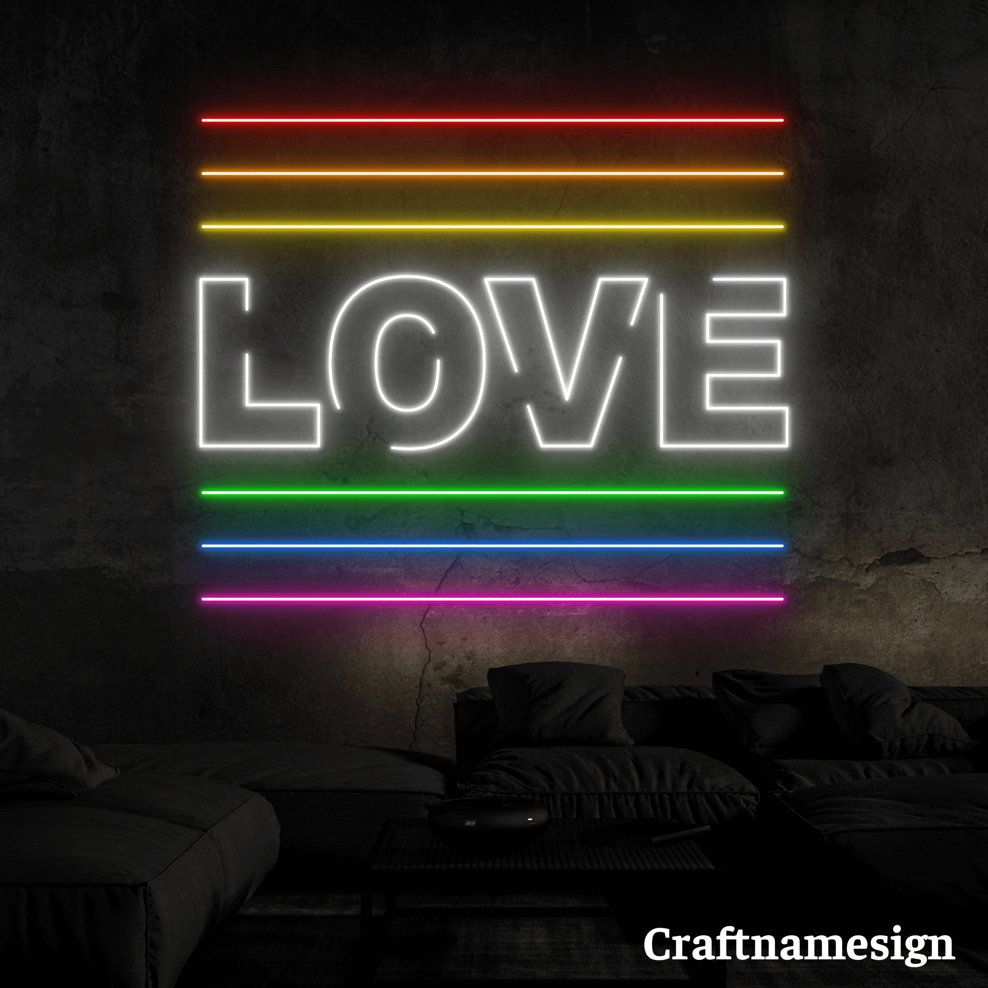 Craftnamesign Love Rainbow Neon Sign for Bedroom Bar Shop Happy Pride ...